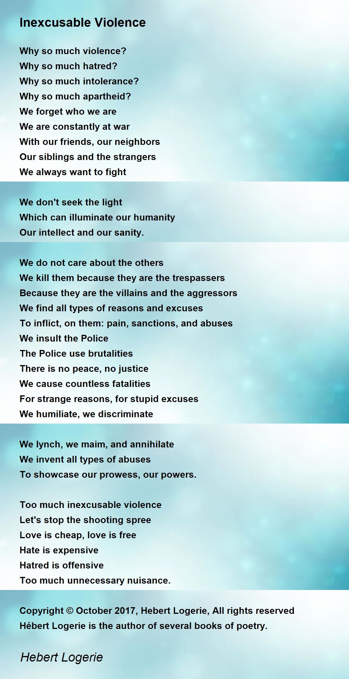 Inexcusable Violence - Inexcusable Violence Poem by Hebert Logerie