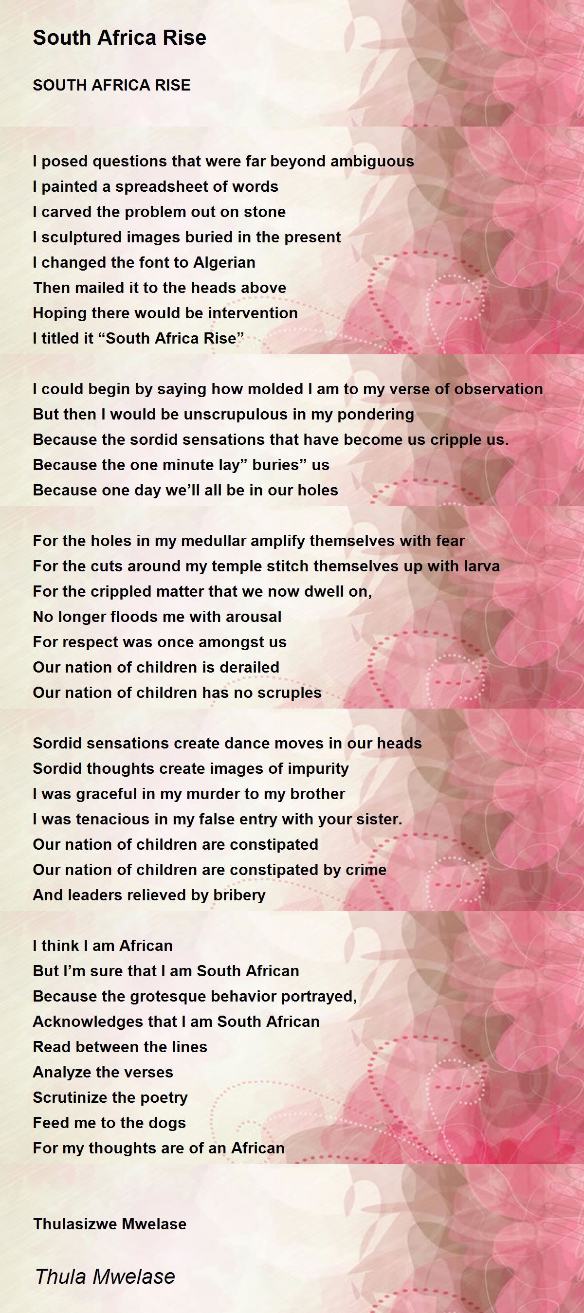 South Africa Rise by Thula Mwelase - South Africa Rise Poem