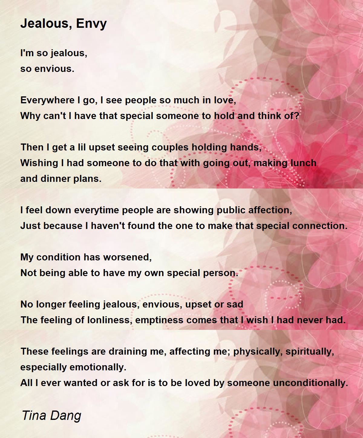 Jealous, Envy - Jealous, Envy Poem by Tina Dang