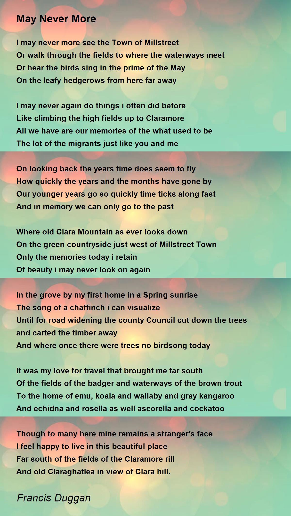 May Never More - May Never More Poem by Francis Duggan