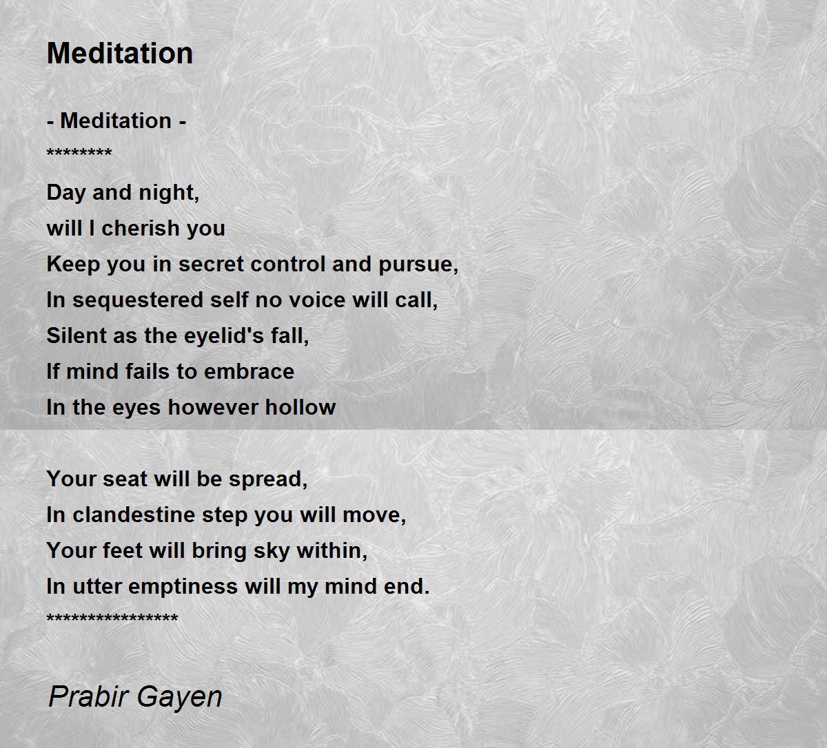 Meditation Poem by Prabir Gayen - Poem Hunter