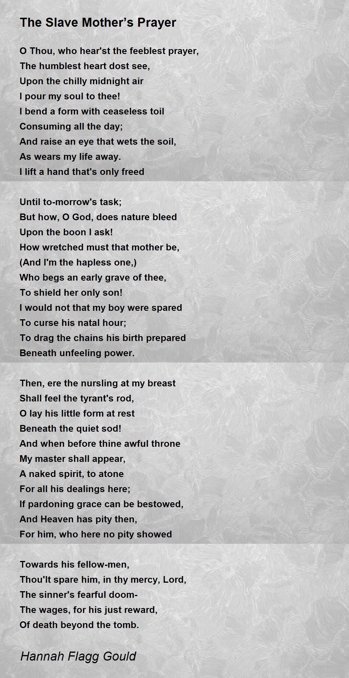 The Slave Mother’s Prayer - The Slave Mother’s Prayer Poem by Hannah ...