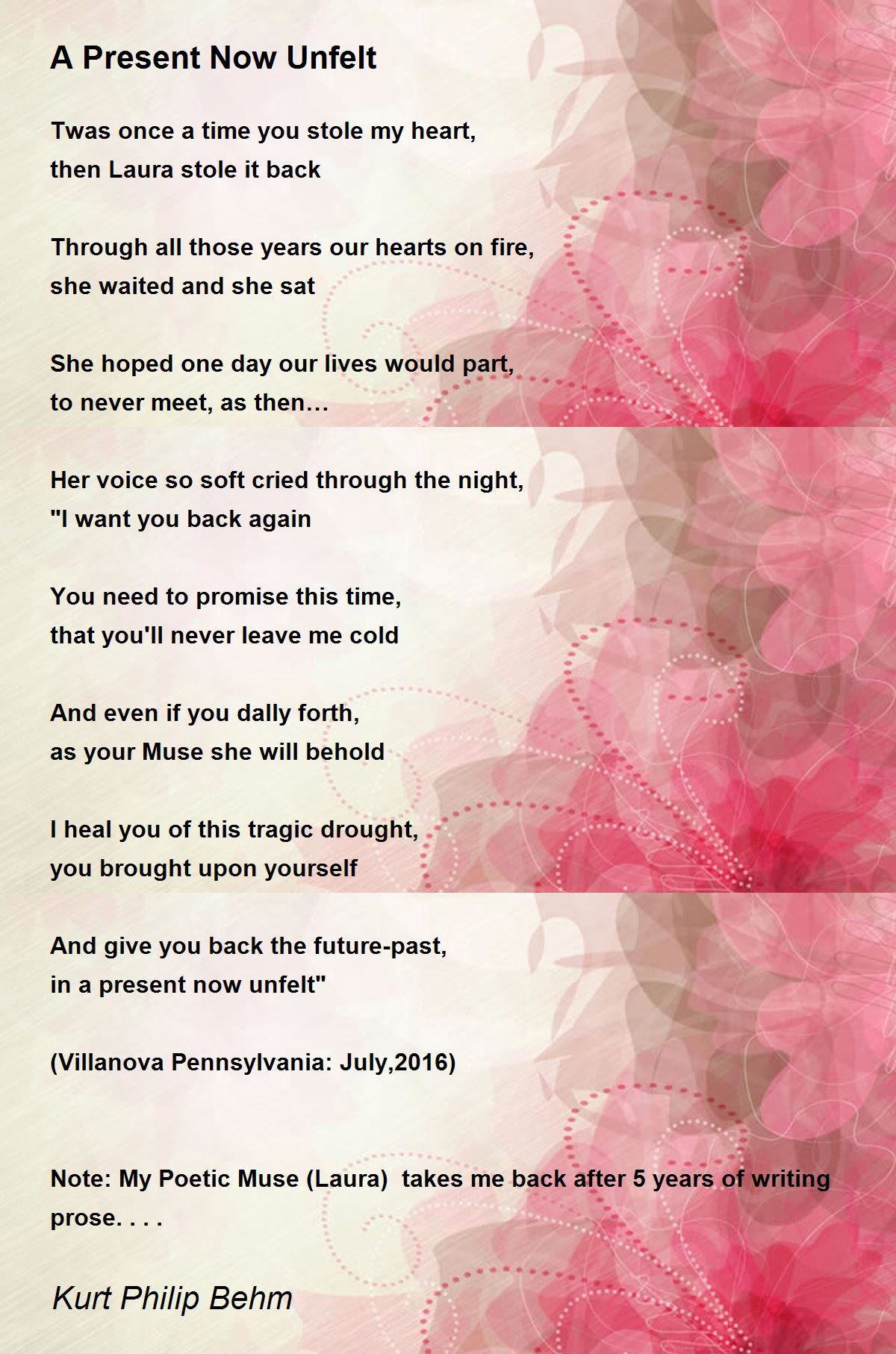 A Present Now Unfelt by Kurt Philip Behm - A Present Now Unfelt Poem