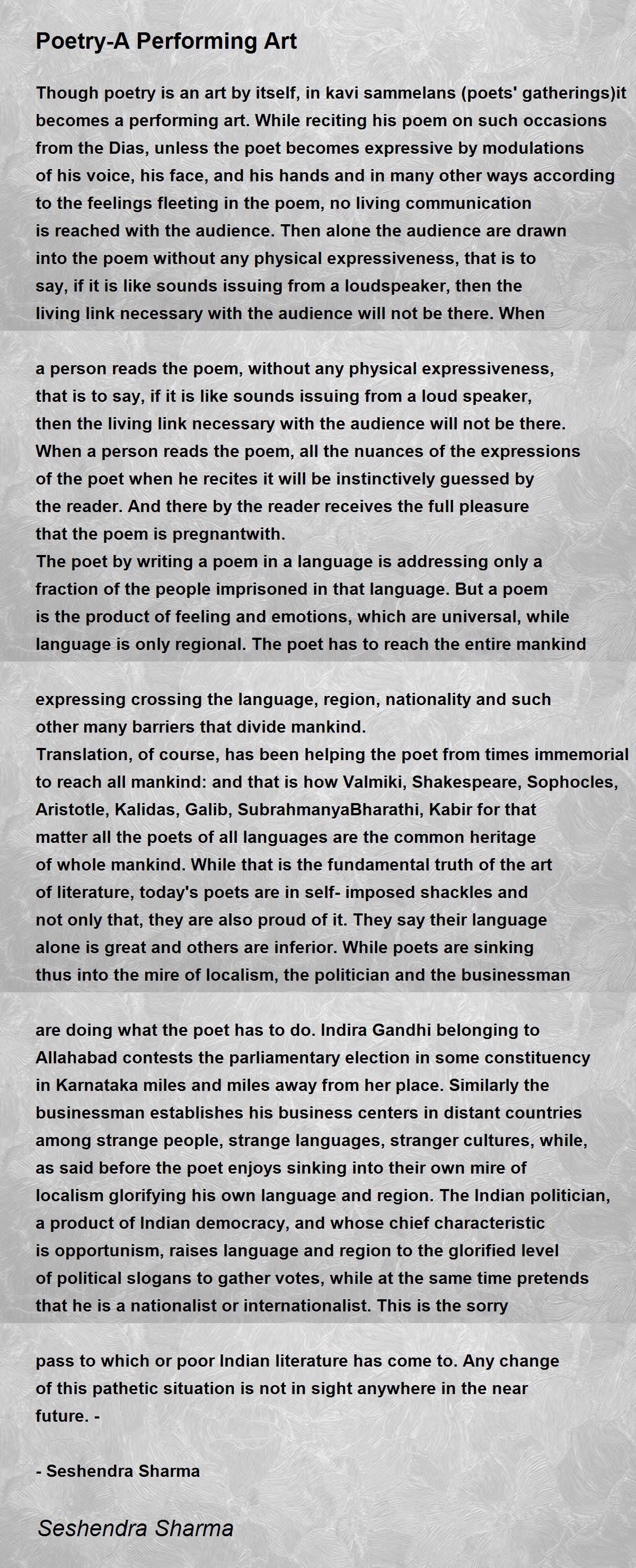 Poems About Performing Arts