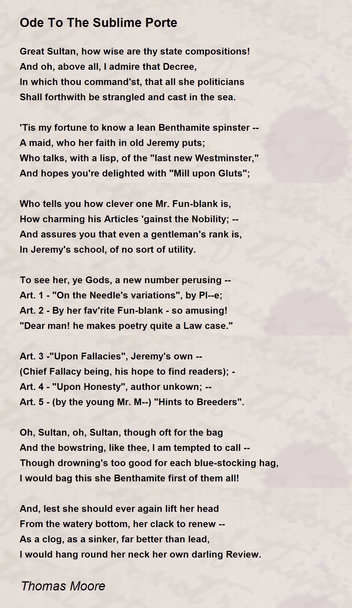 Ode To The Sublime Porte - Ode To The Sublime Porte Poem by Thomas Moore