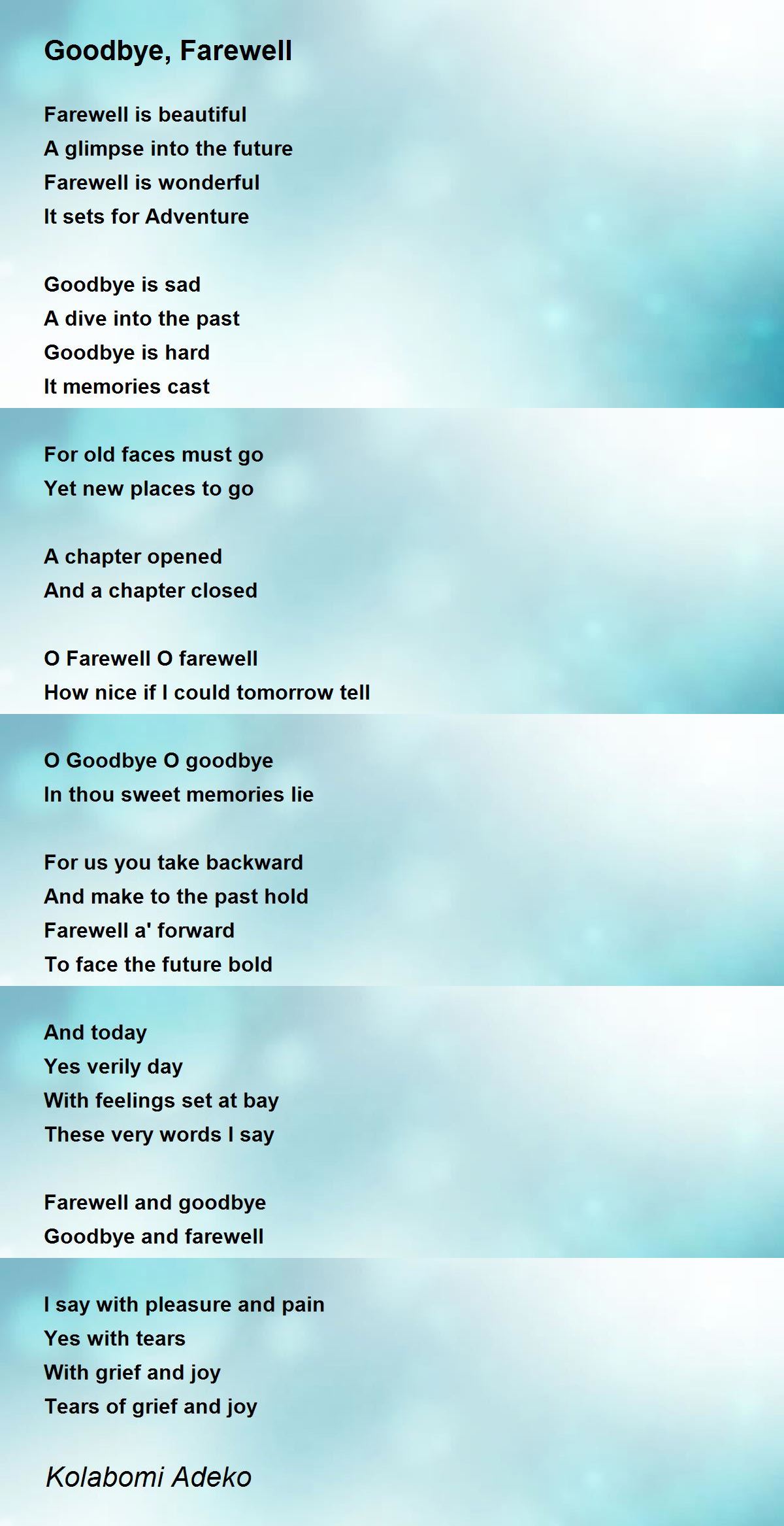Goodbye, Farewell Poem by Kolabomi Adeko - Poem Hunter