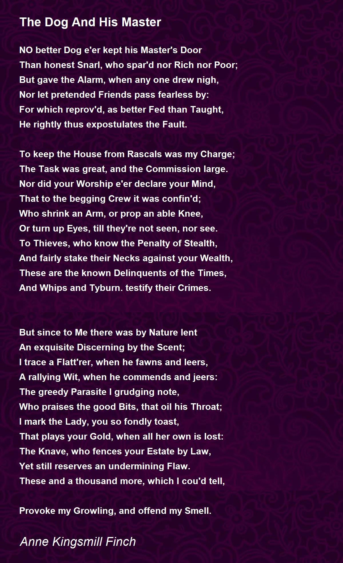 The Dog And His Master - The Dog And His Master Poem by Anne Kingsmill ...