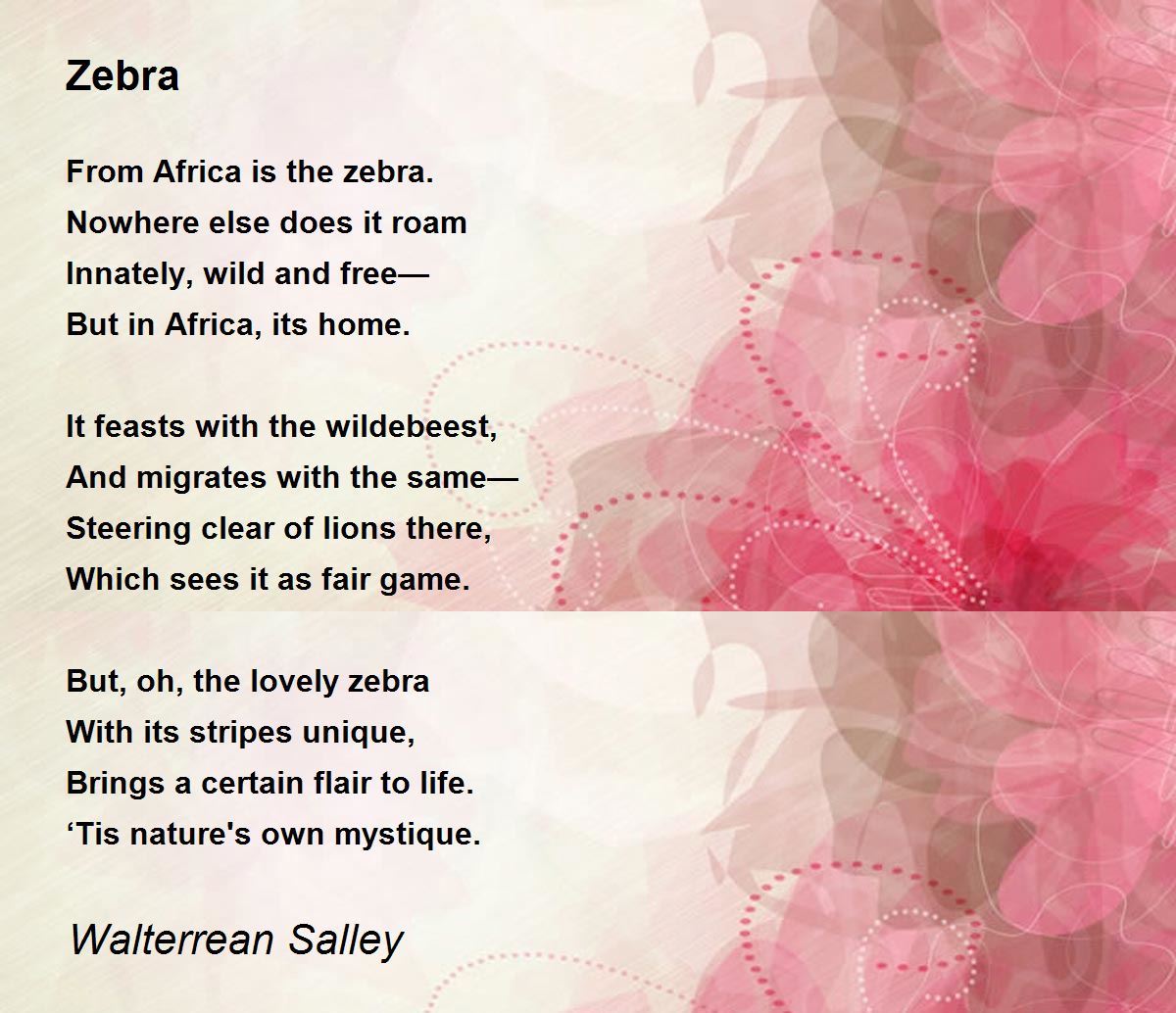 Zebra - Zebra Poem by Walterrean Salley