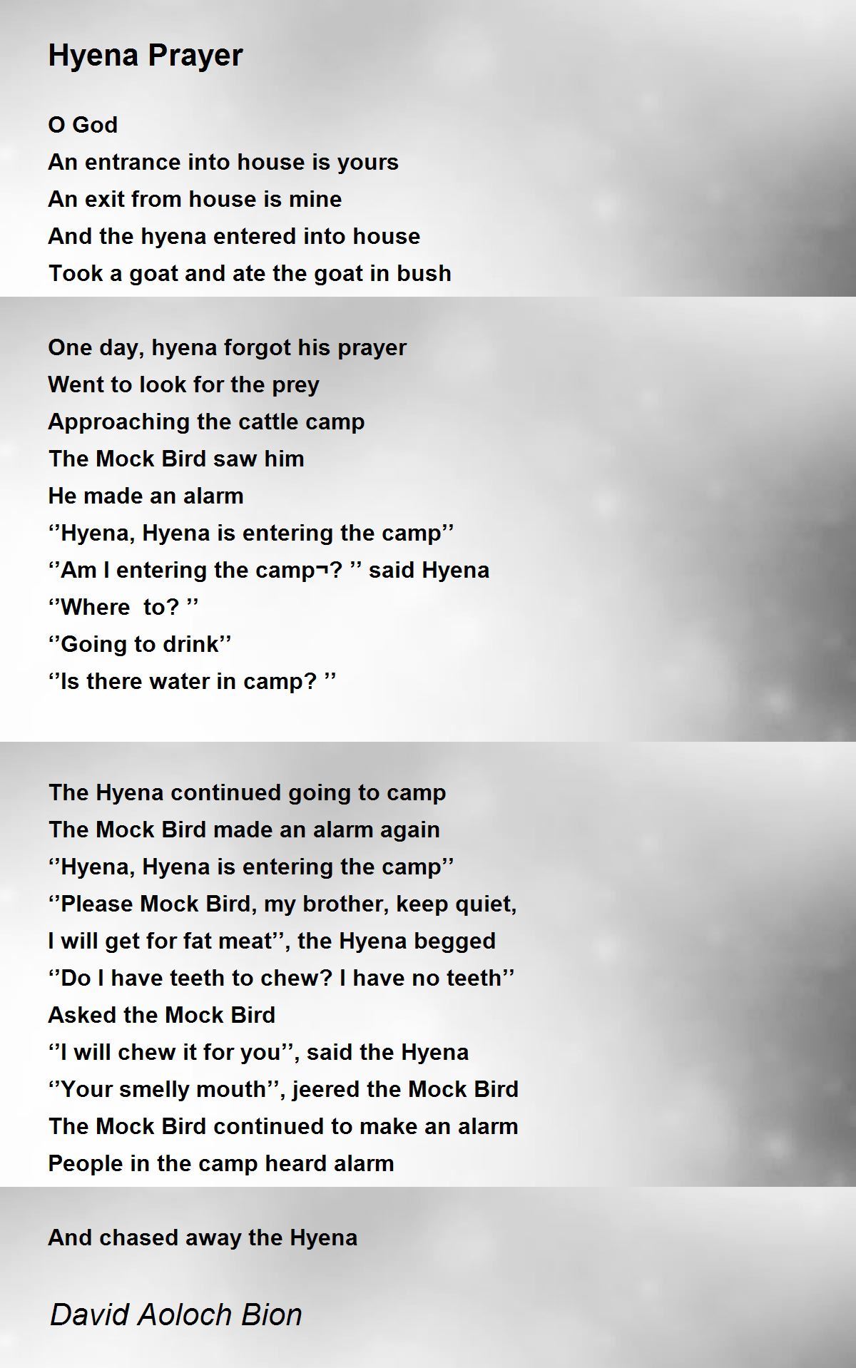 Hyena Prayer - Hyena Prayer Poem by David Aoloch Bion