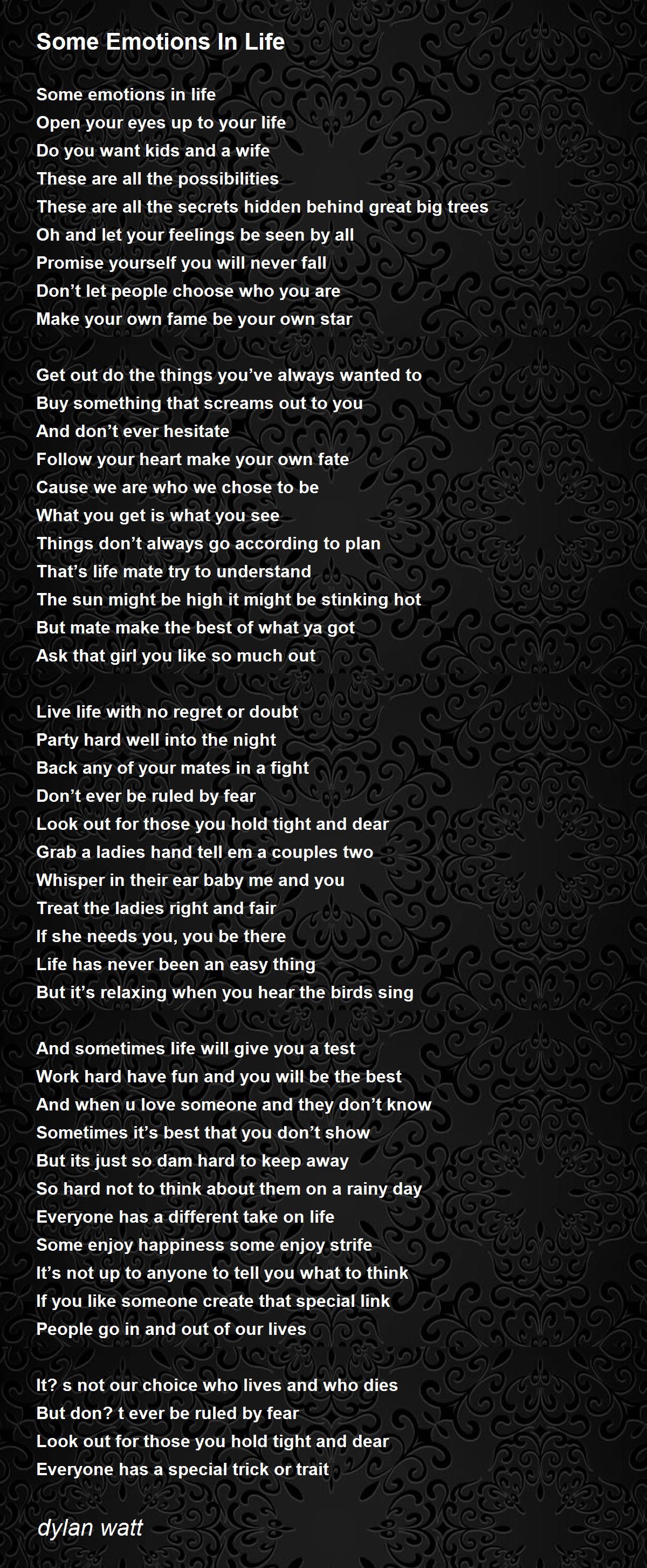 Some Emotions In Life - Some Emotions In Life Poem by dylan watt