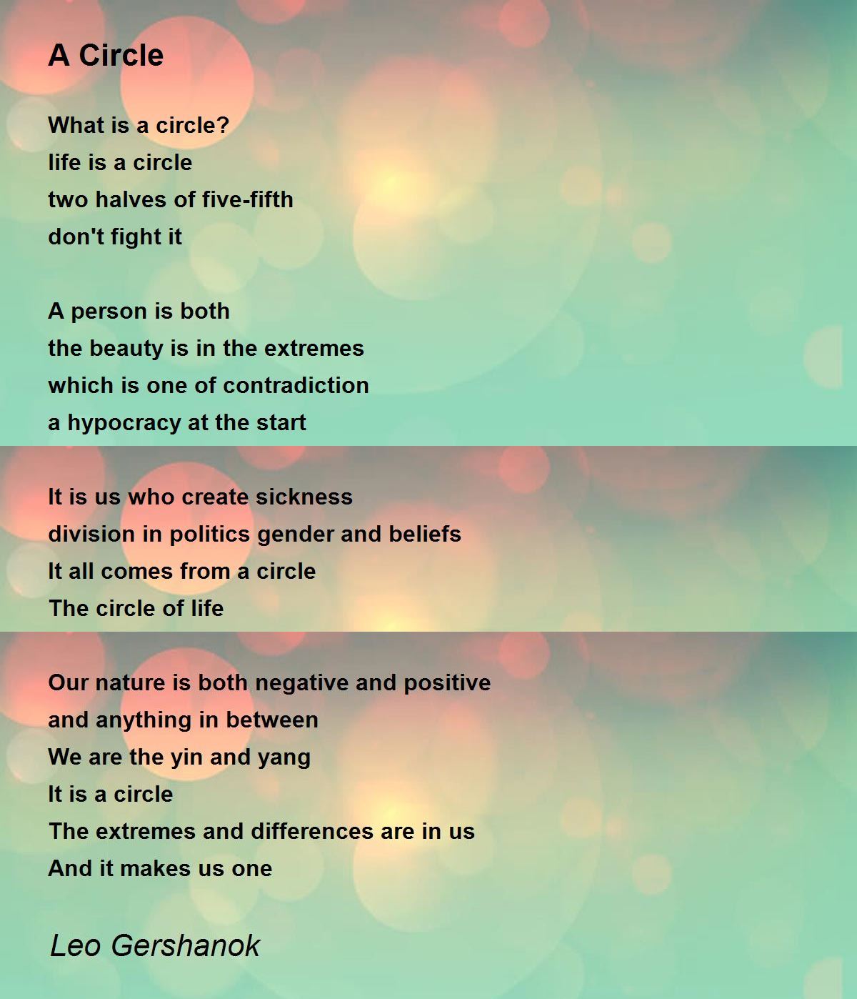 A Circle - A Circle Poem by Leo Gershanok