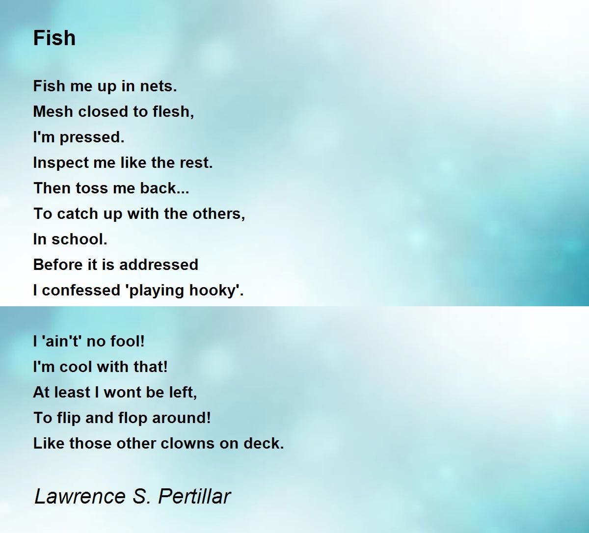 Fish Poem by Lawrence S. Pertillar - Poem Hunter