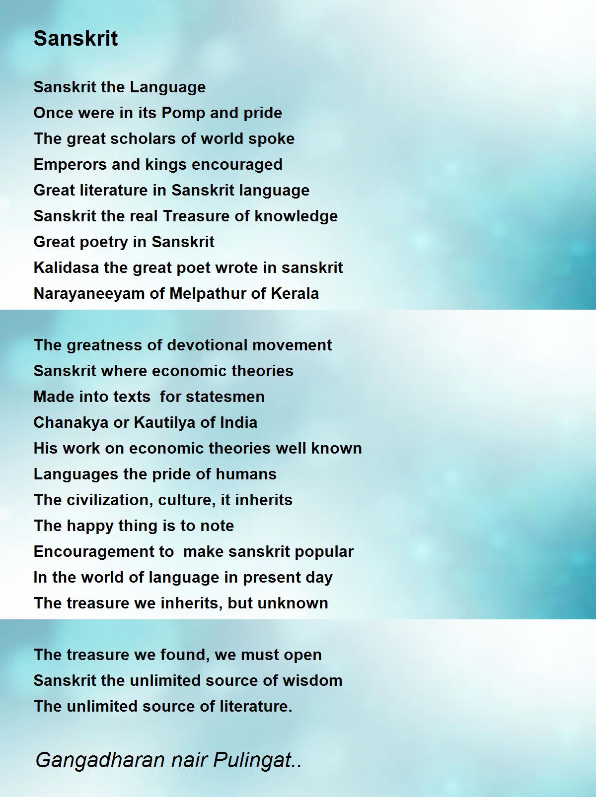 Sanskrit - Sanskrit Poem by Gangadharan nair Pulingat..