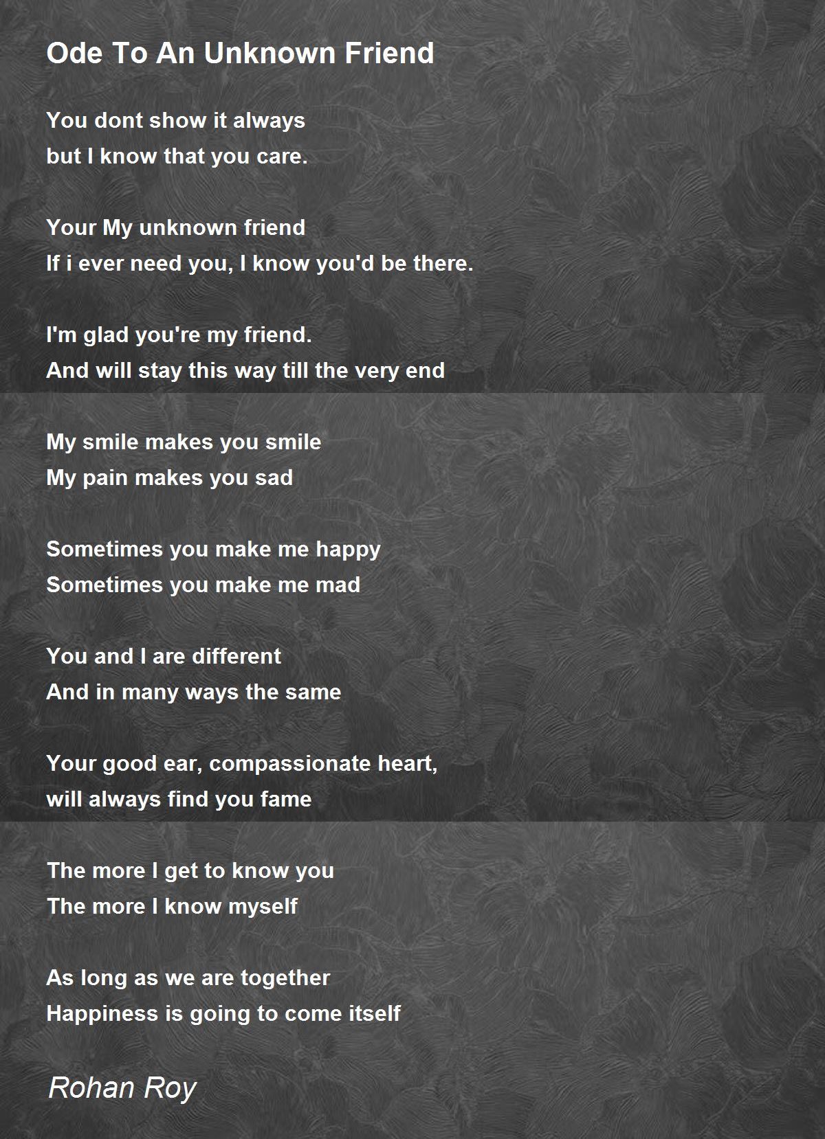 Unknown Lover Poem By Rohan Roy Poem Hunter