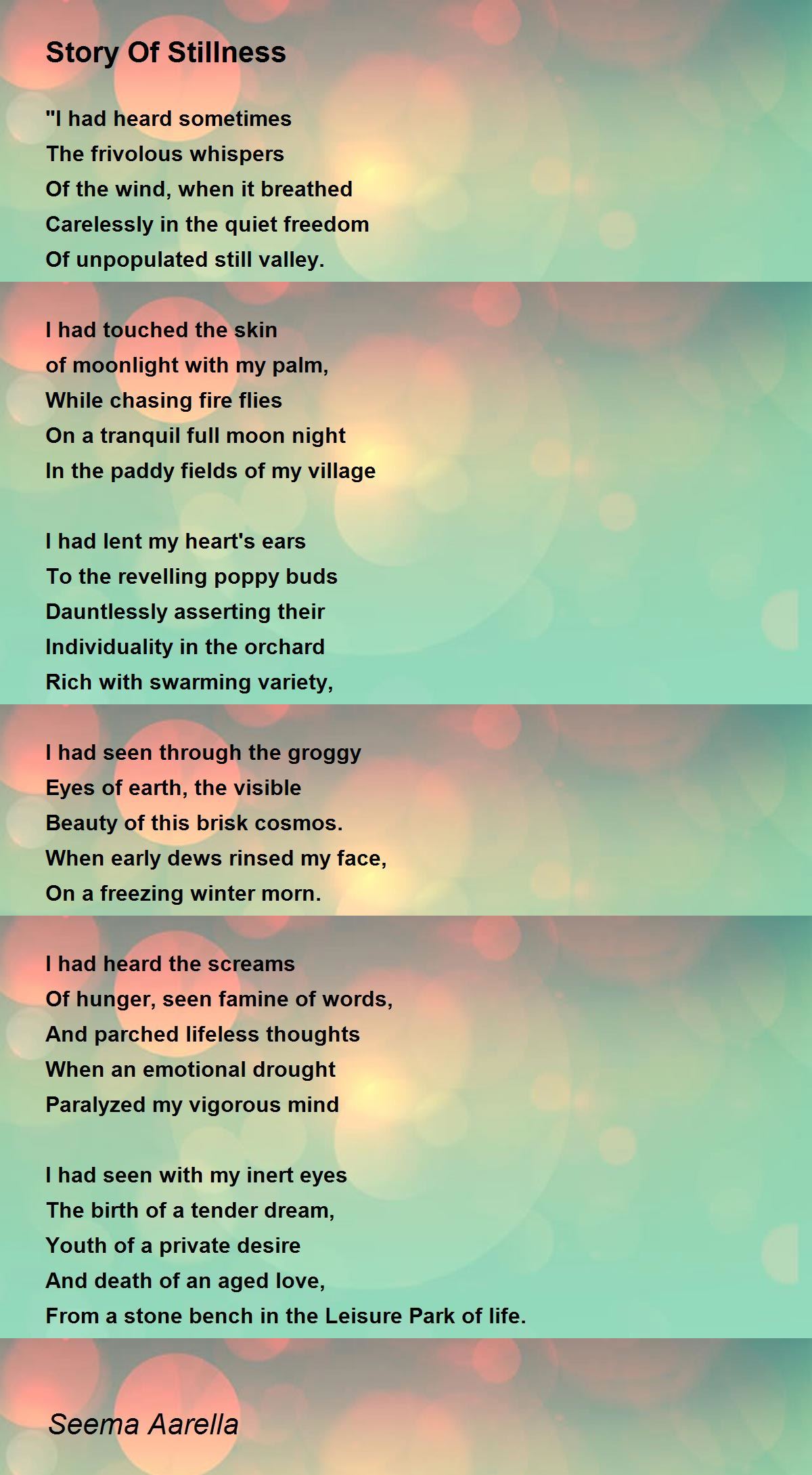 Story Of Stillness Poem by Seema Aarella - Poem Hunter