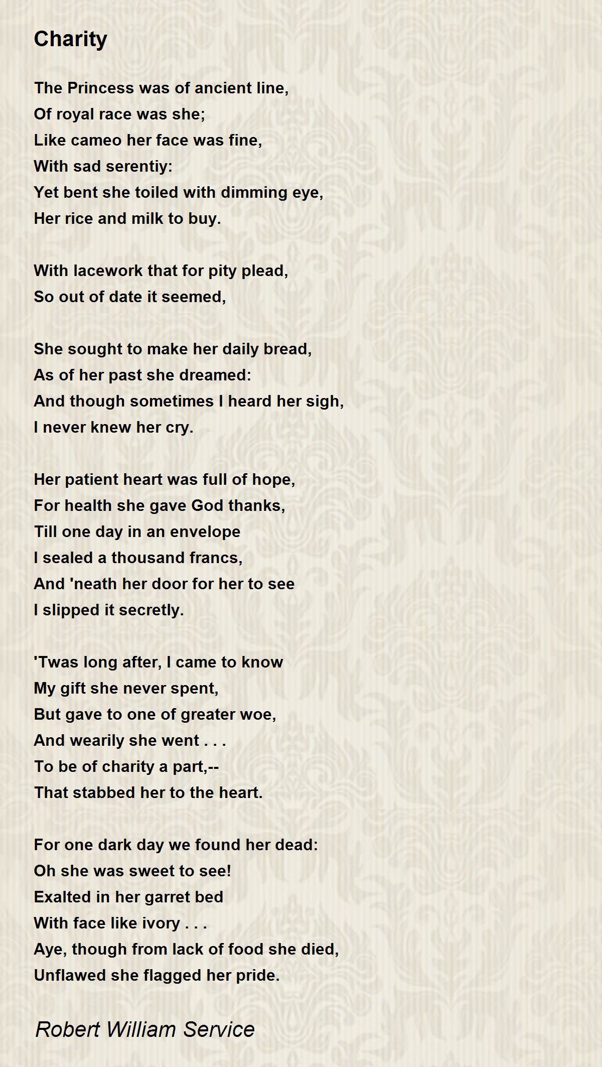 Charity Poem by Robert William Service - Poem Hunter
