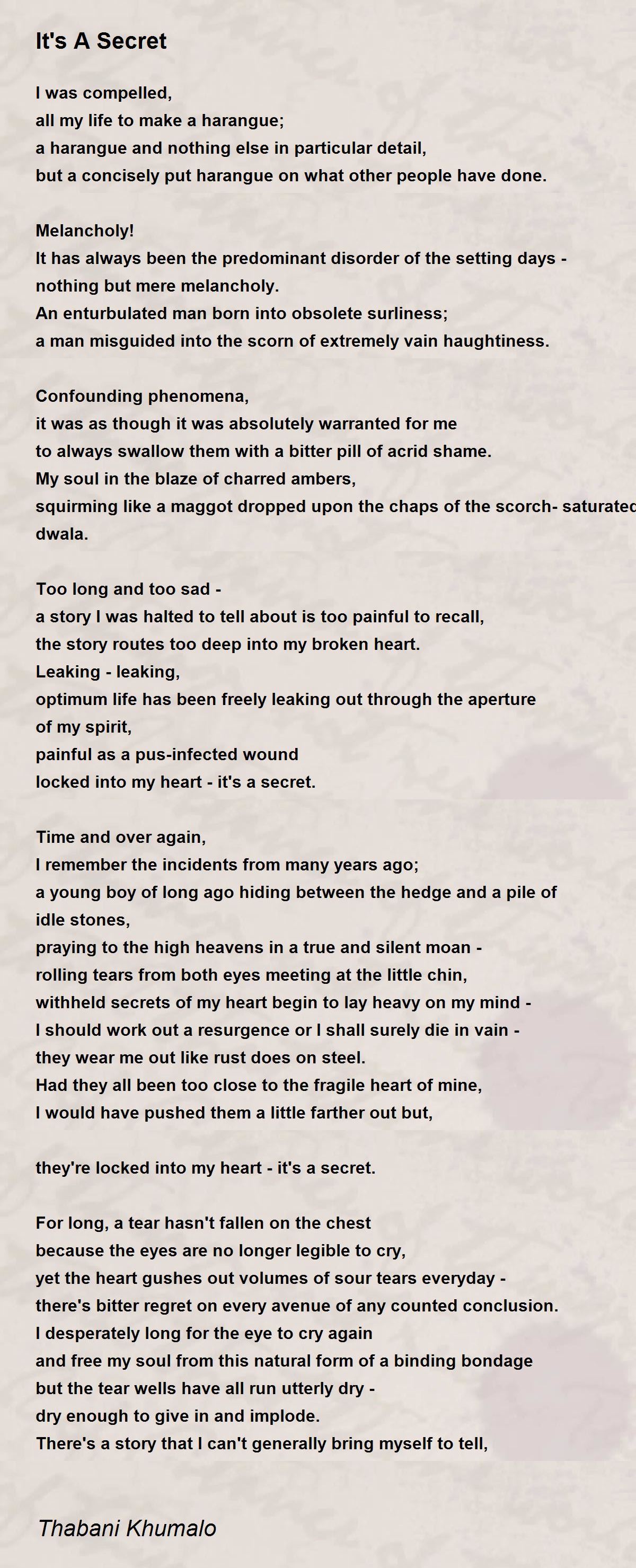 It's A Secret - It's A Secret Poem by Thabani Khumalo