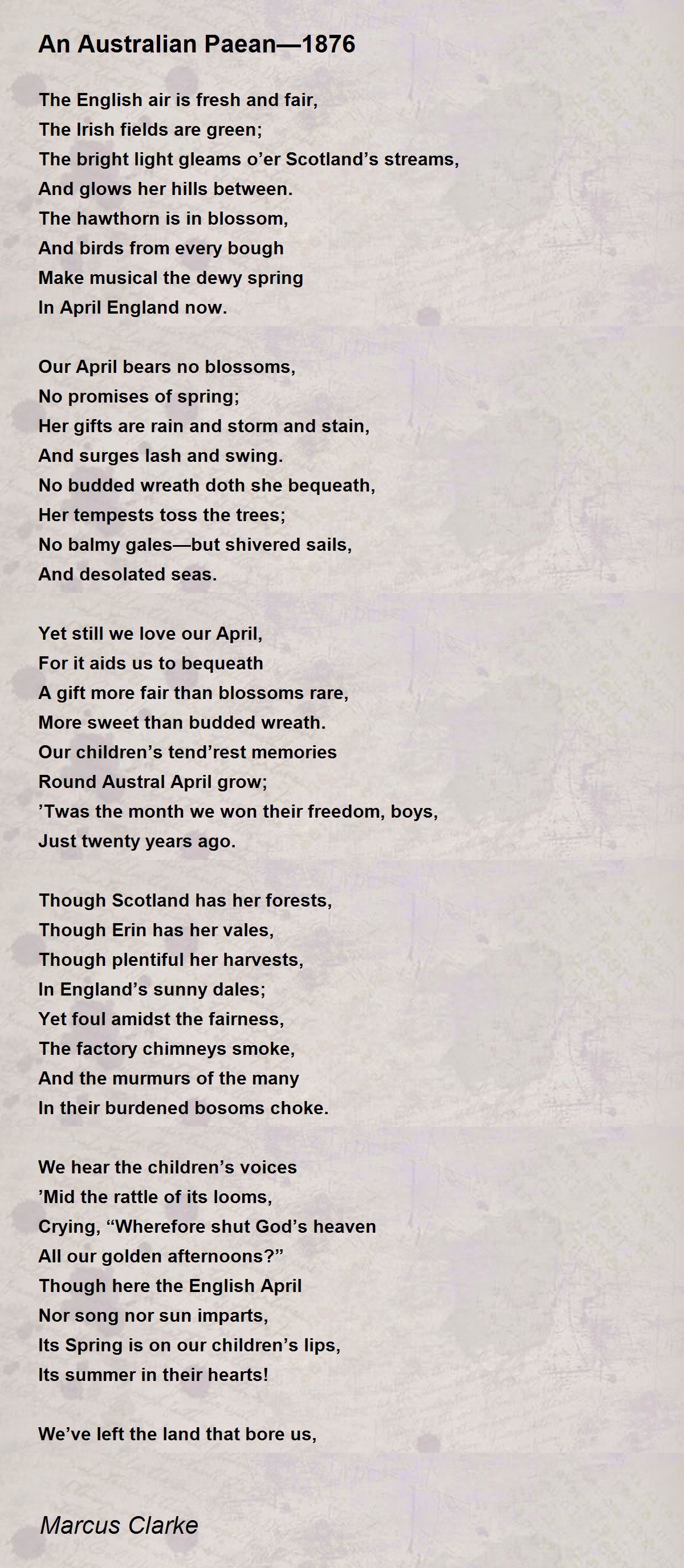 An Australian Paean—1876 Poem by Marcus Clarke - Poem Hunter