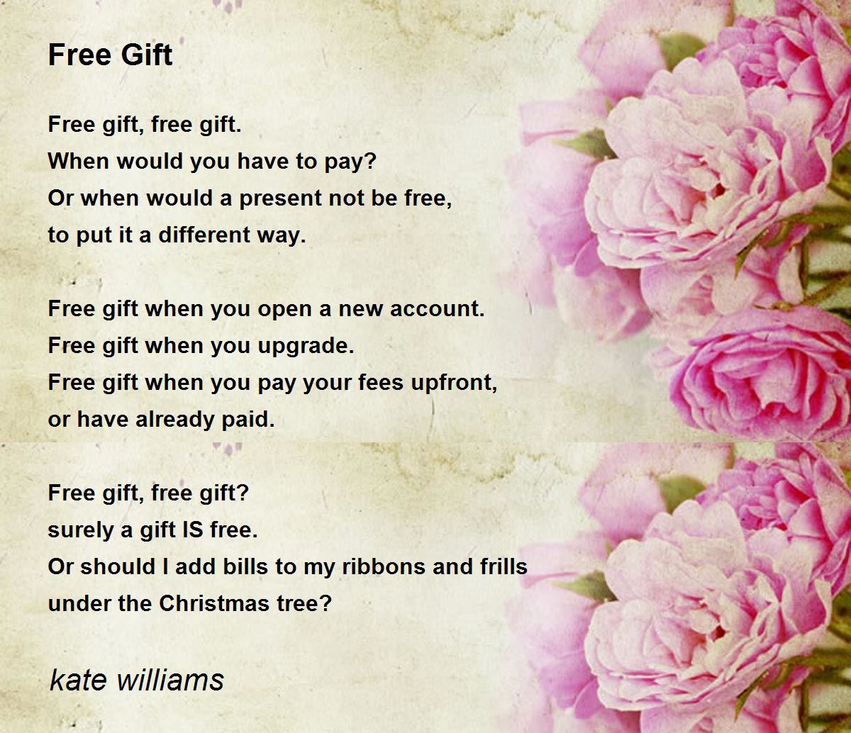 Free Gift - Free Gift Poem by kate williams