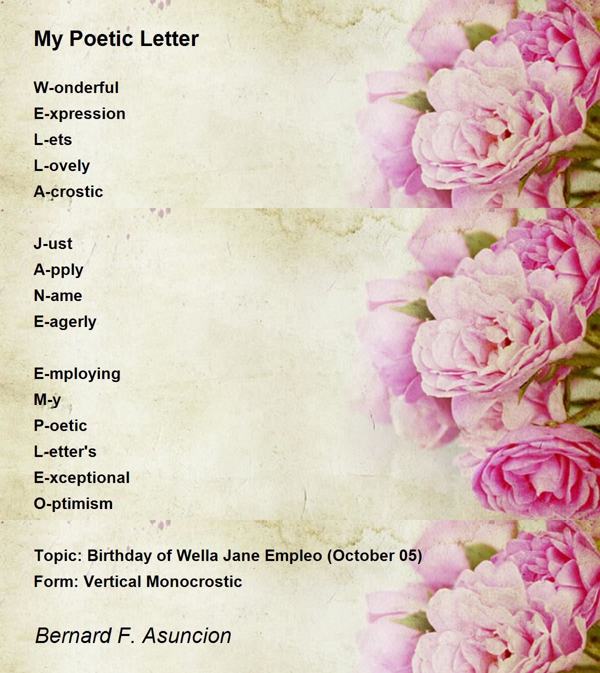 My Poetic Letter by Bernard F. Asuncion - My Poetic Letter Poem