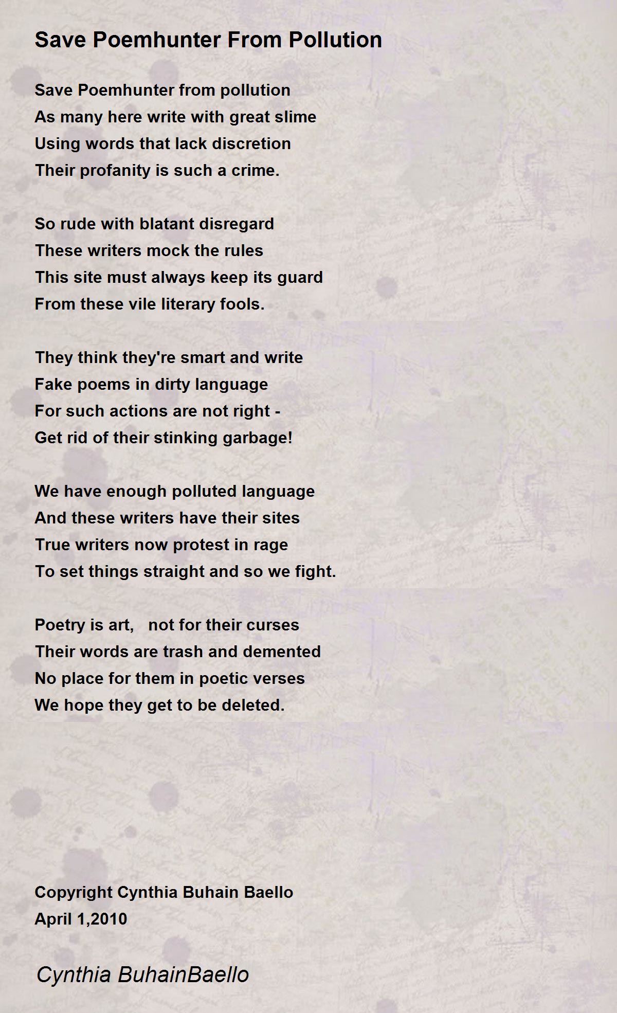 Save Poemhunter From Pollution - Save Poemhunter From Pollution Poem by ...