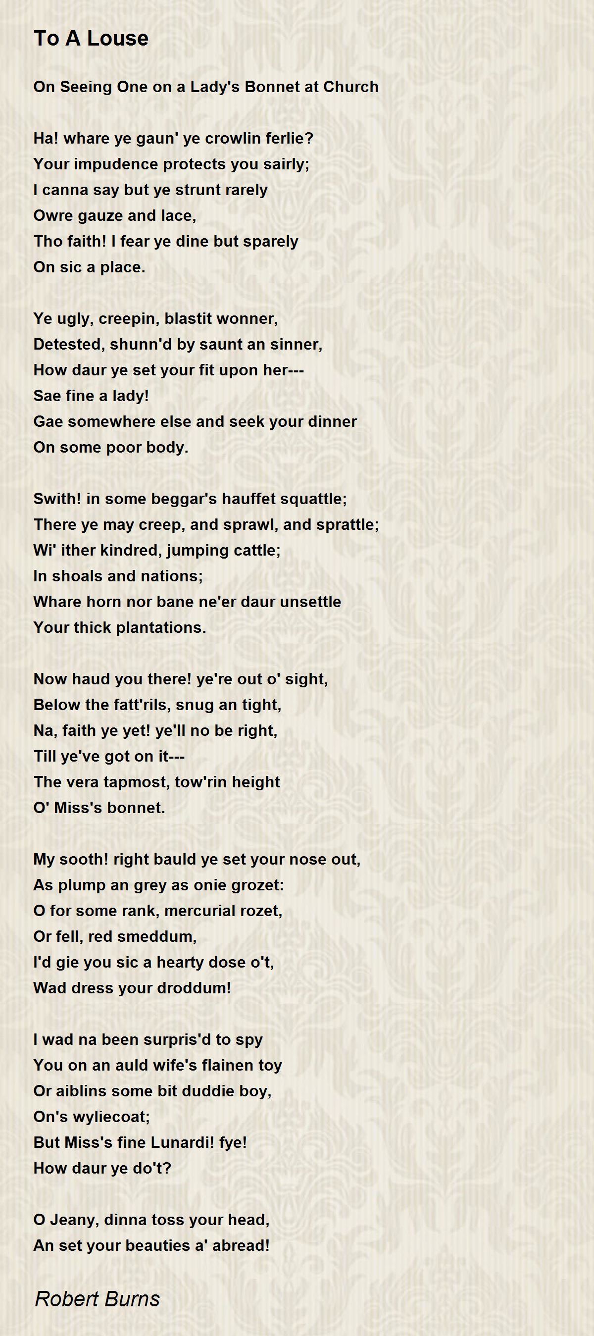 To A Louse Poem by Robert Burns - Poem Hunter