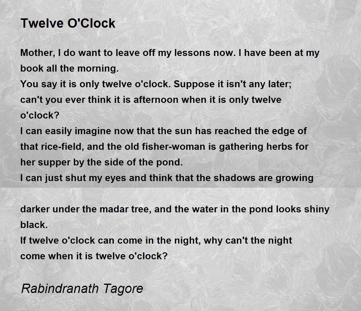 Twelve O Clock Poem By Rabindranath Tagore Poem Hunter
