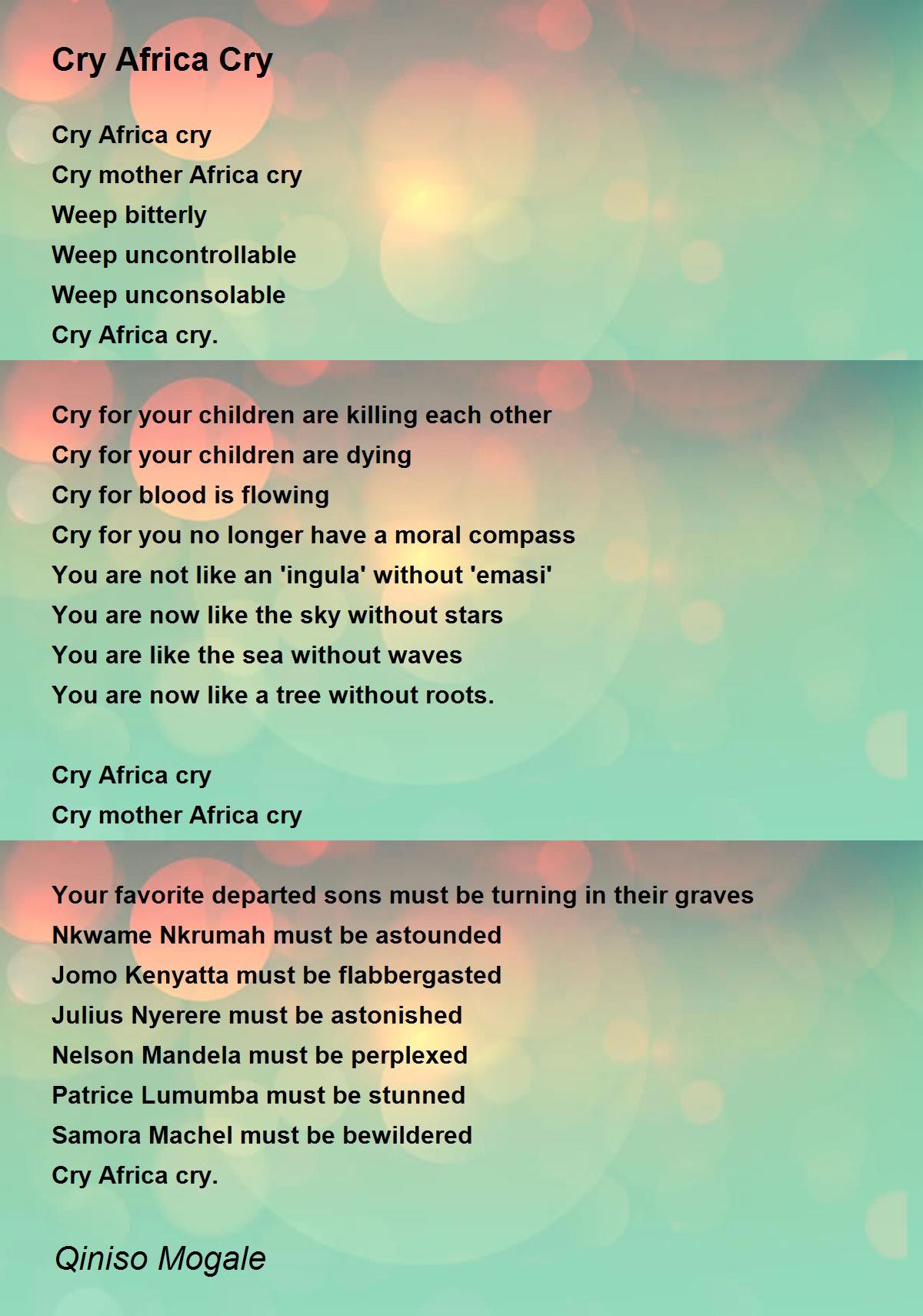 Cry Africa Cry - Cry Africa Cry Poem by Qiniso Mogale
