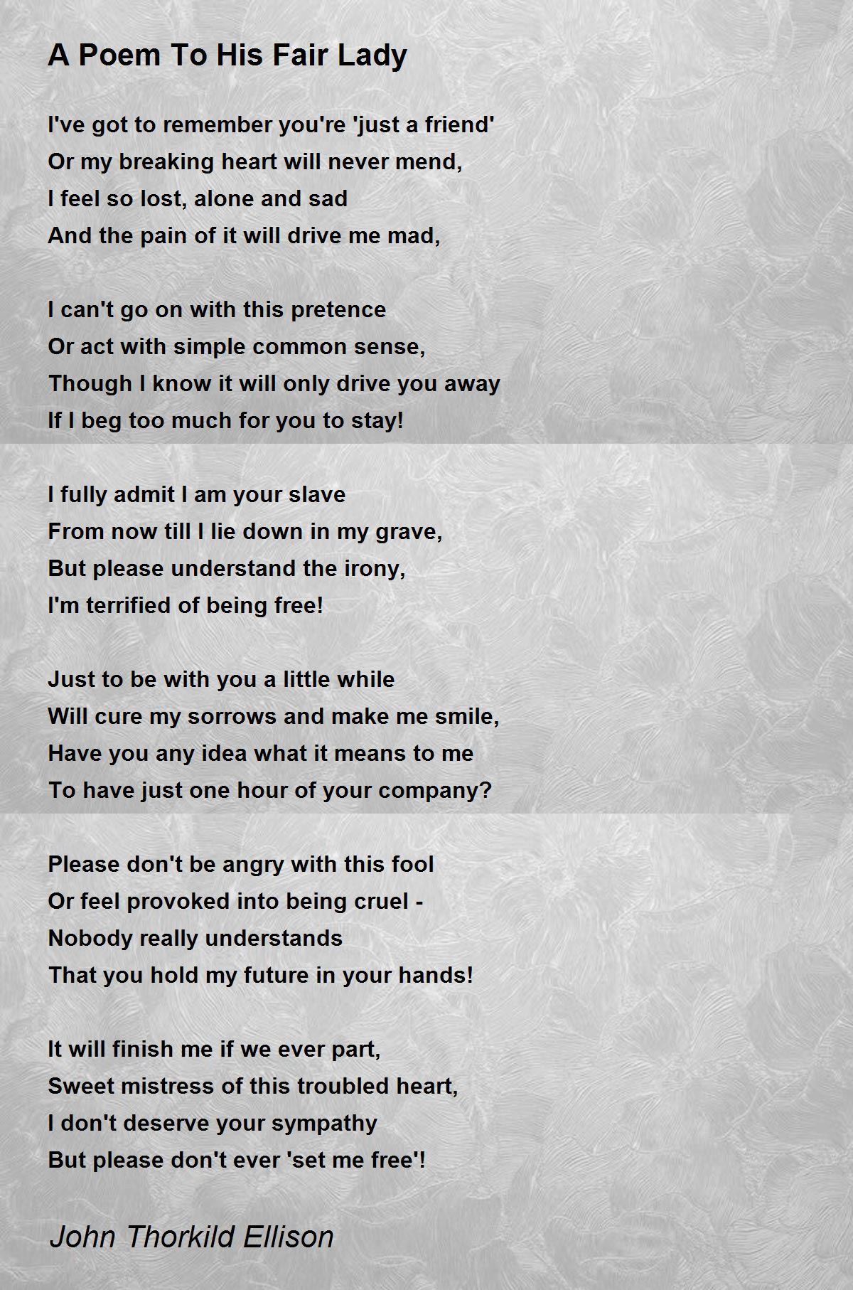 A Poem To His Fair Lady by John Thorkild Ellison - A Poem To His Fair ...