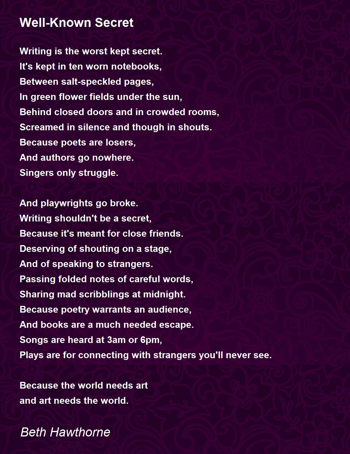 Well-Known Secret by Beth Hawthorne - Well-Known Secret Poem