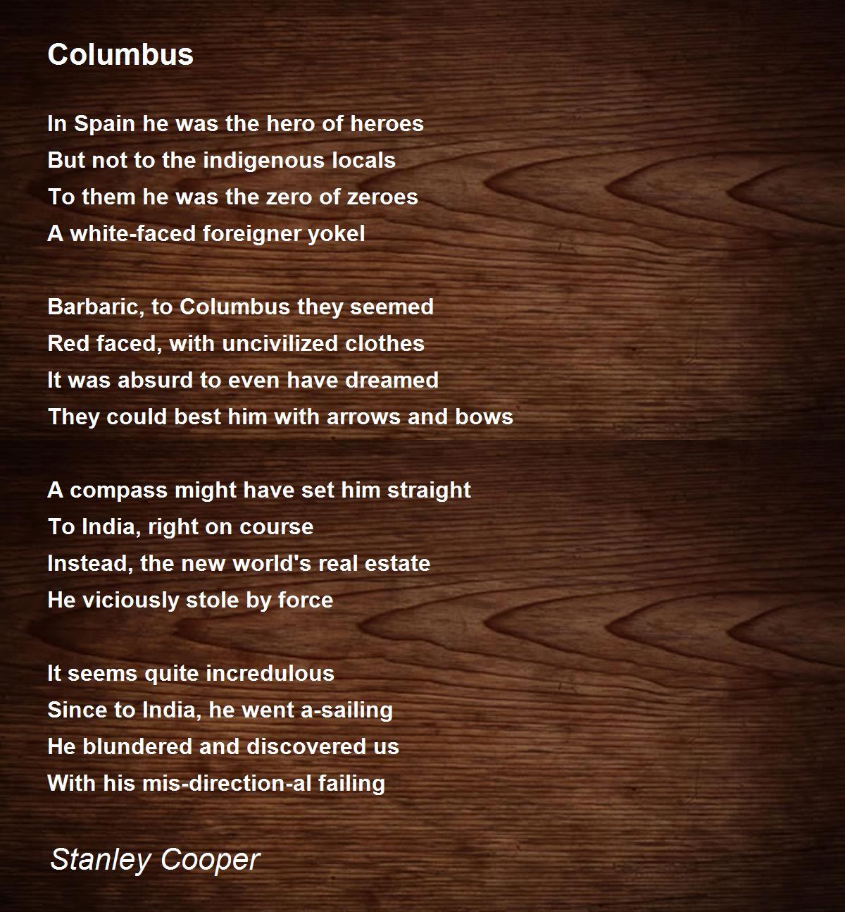 Columbus Poem by Stanley Cooper - Poem Hunter