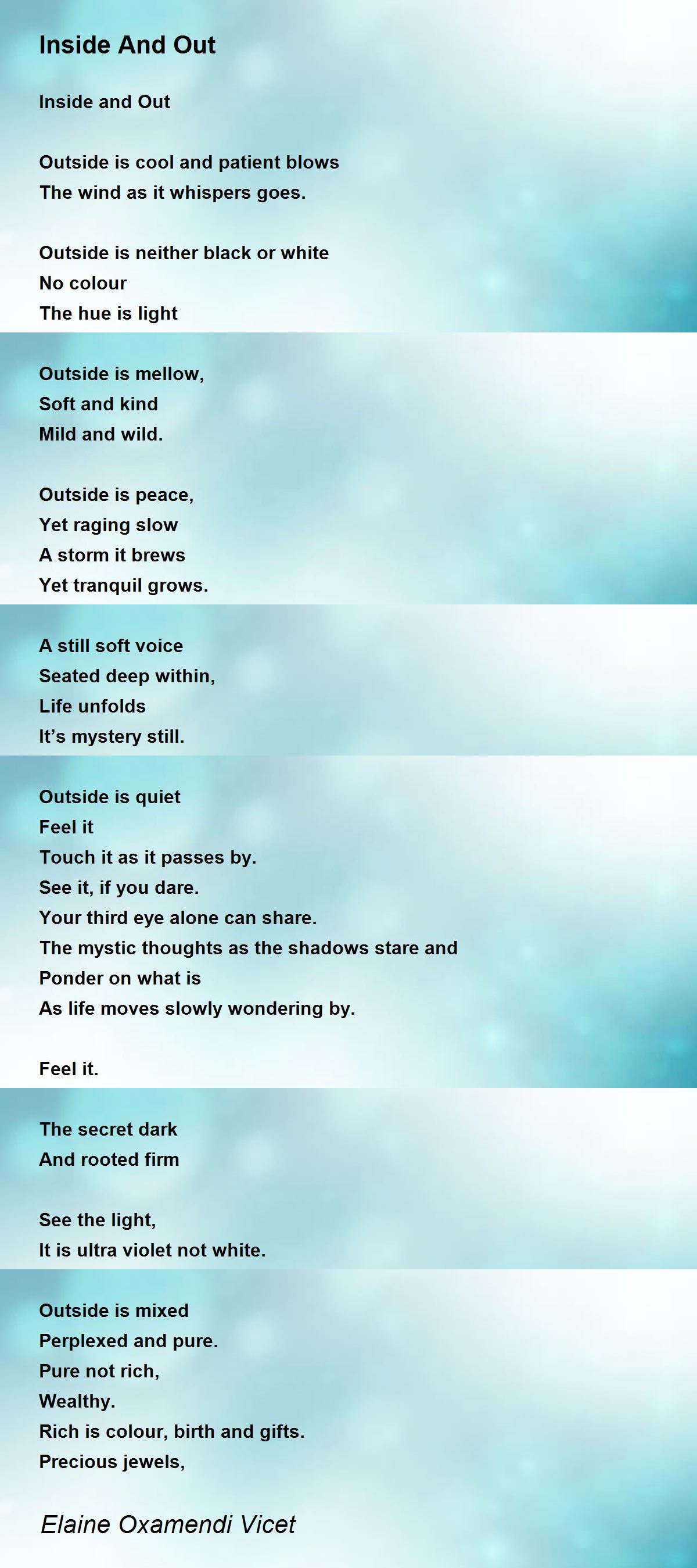 Inside And Out - Inside And Out Poem by Elaine Oxamendi Vicet