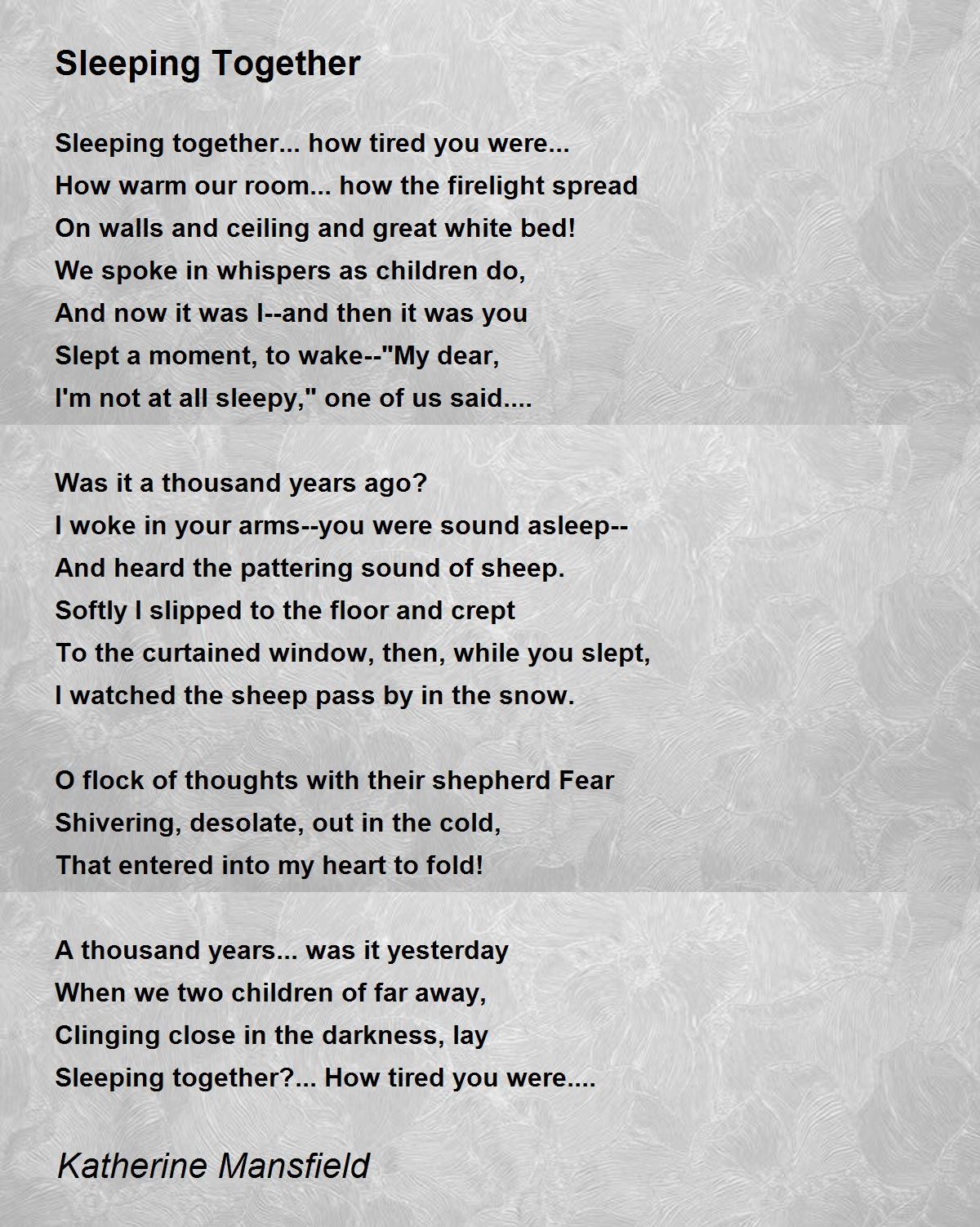 Sleeping Together Poem by Katherine Mansfield - Poem Hunter