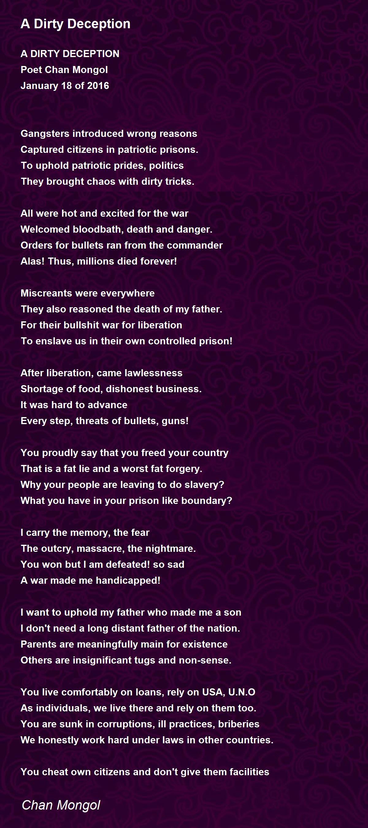 A Dirty Deception - A Dirty Deception Poem by Chan Mongol