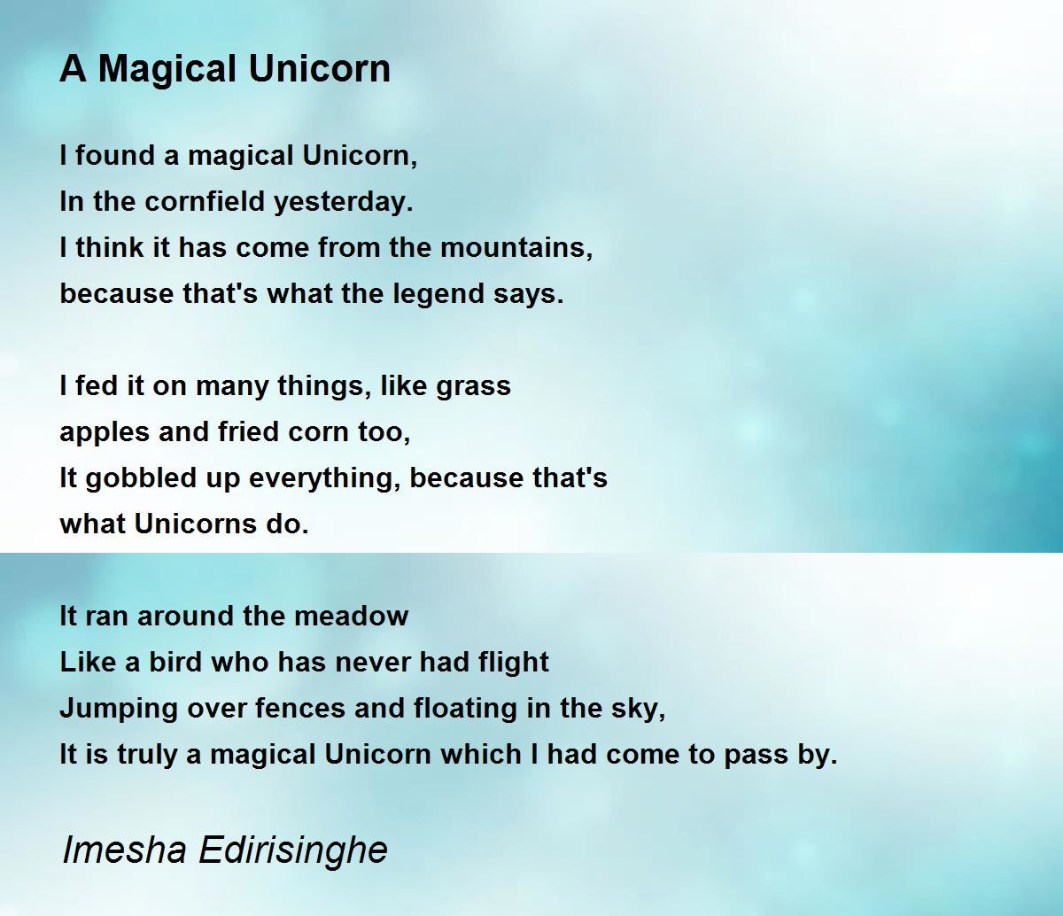 A Magical Unicorn - A Magical Unicorn Poem by Imesha Edirisinghe