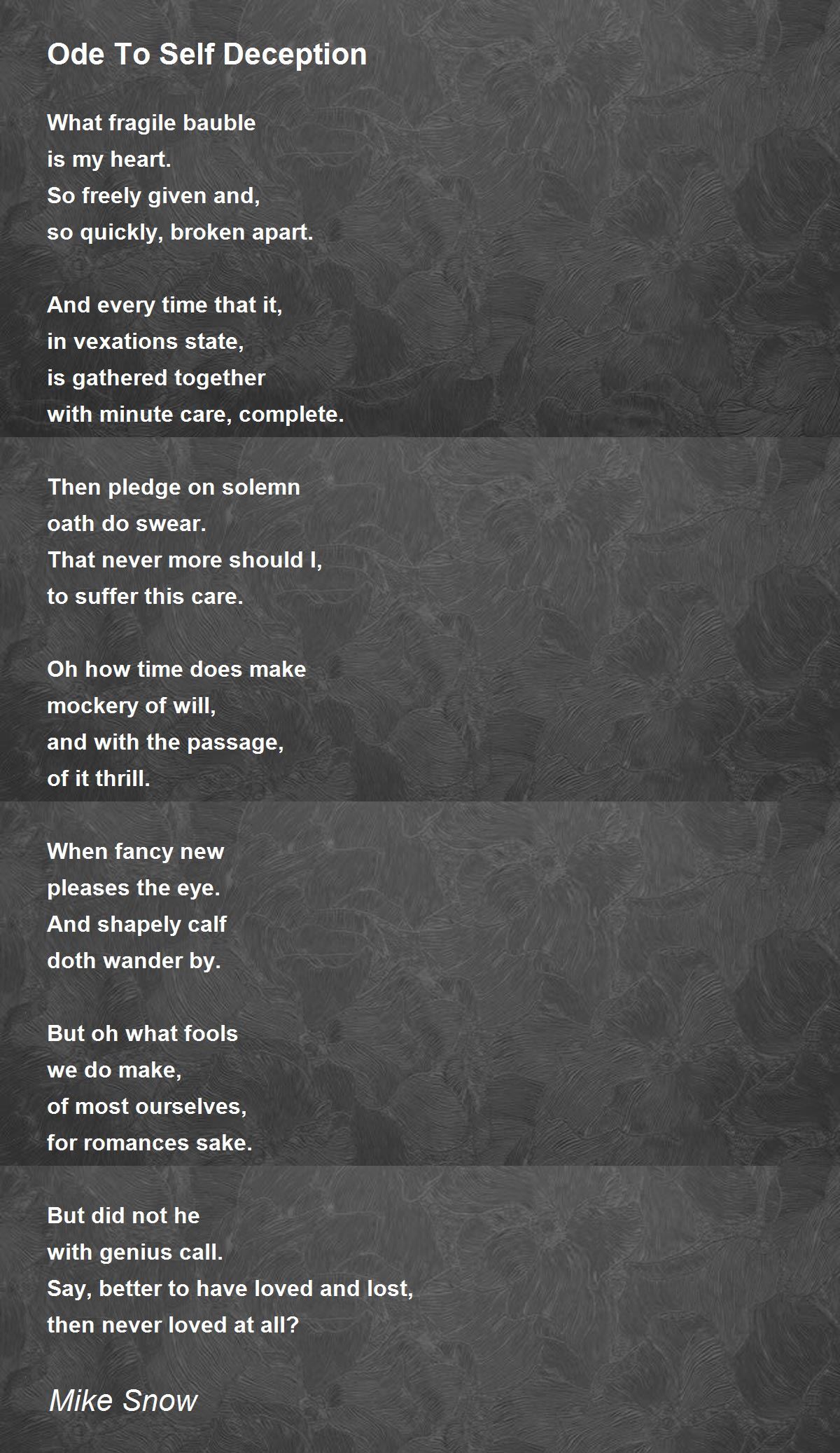 Ode To Self Deception - Ode To Self Deception Poem by Mike Snow