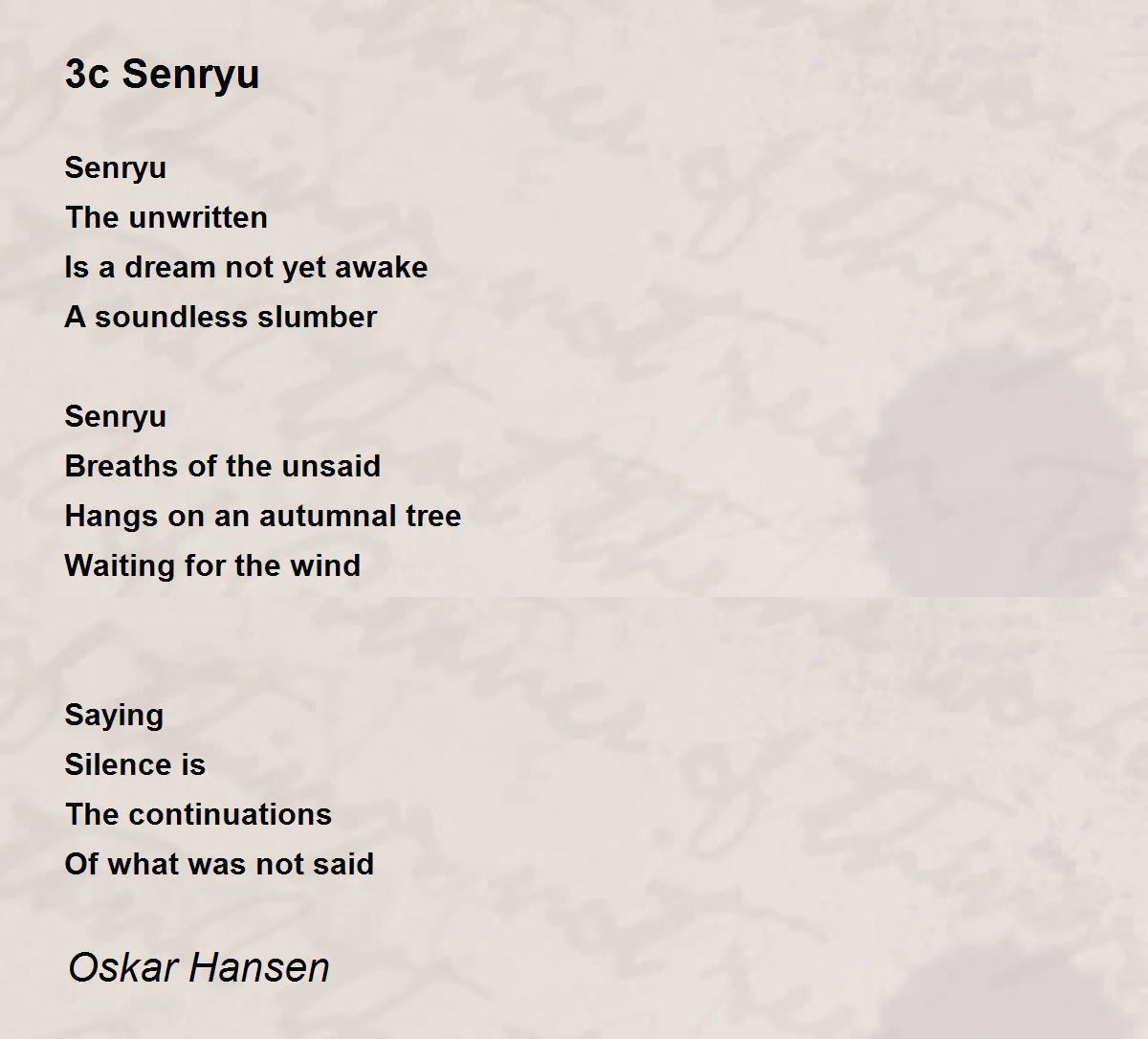 3c Senryu Poem by Oskar Hansen - Poem Hunter