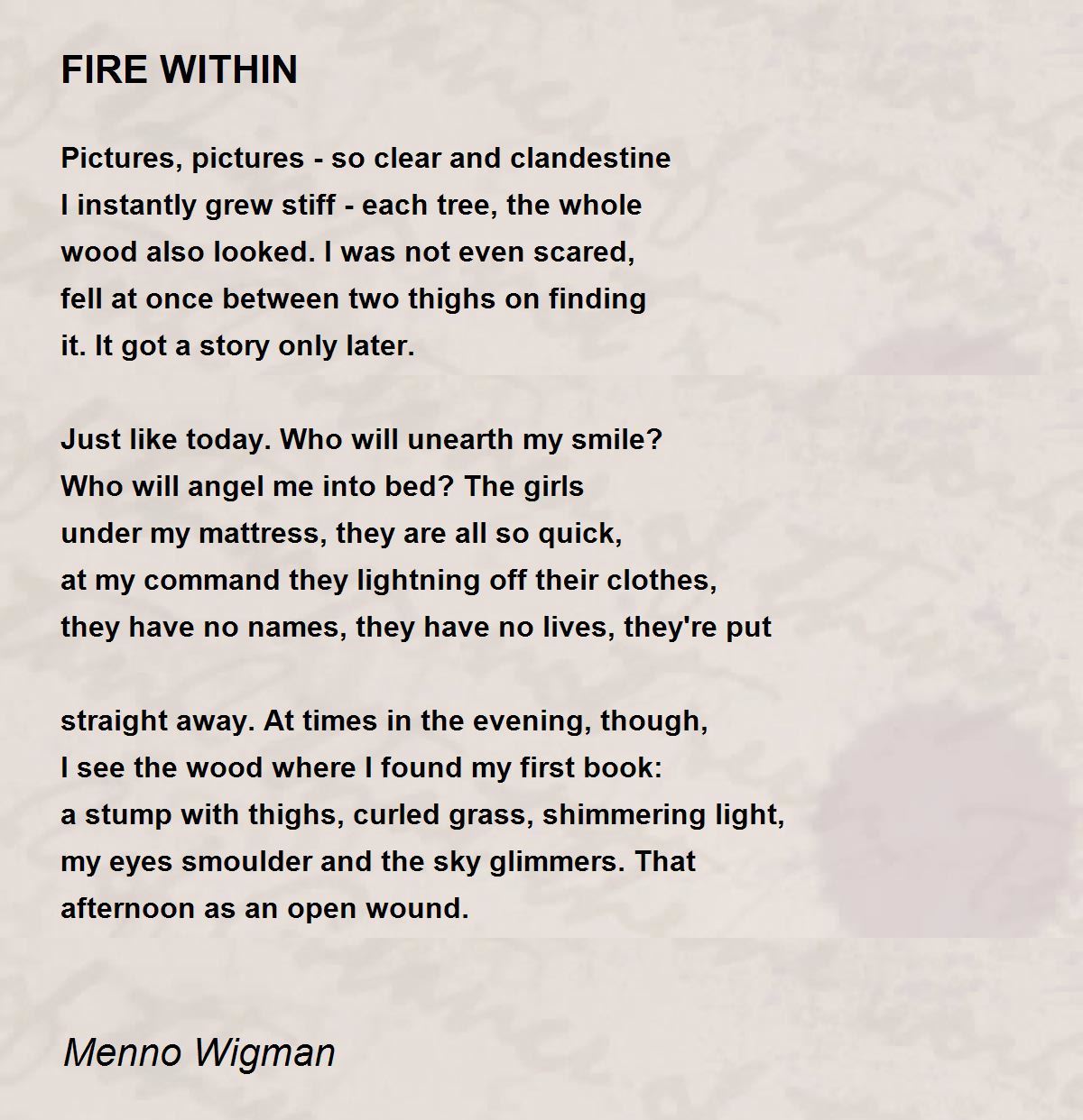 FIRE WITHIN - FIRE WITHIN Poem by Menno Wigman