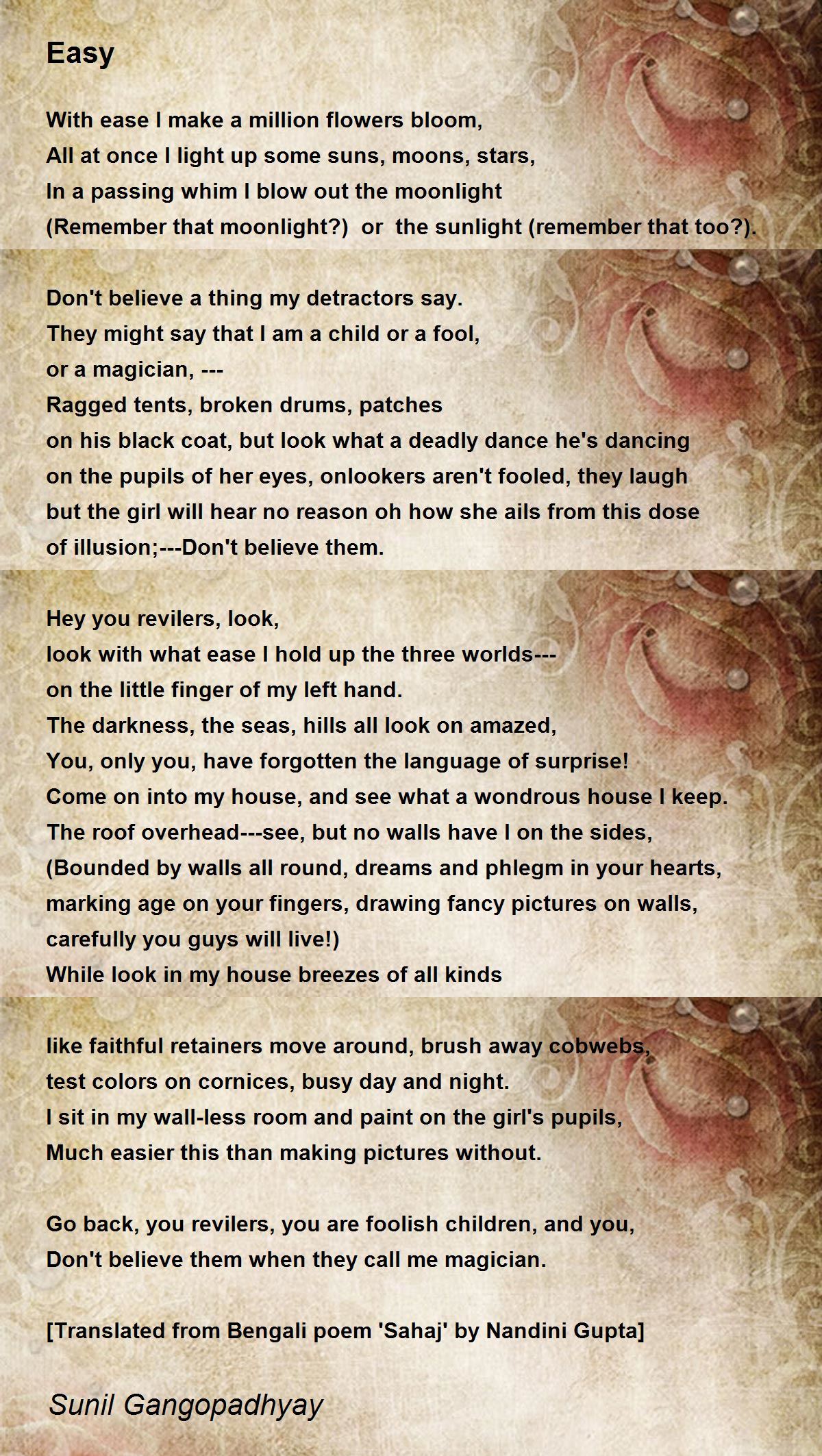 Easy Poem by Sunil Gangopadhyay - Poem Hunter