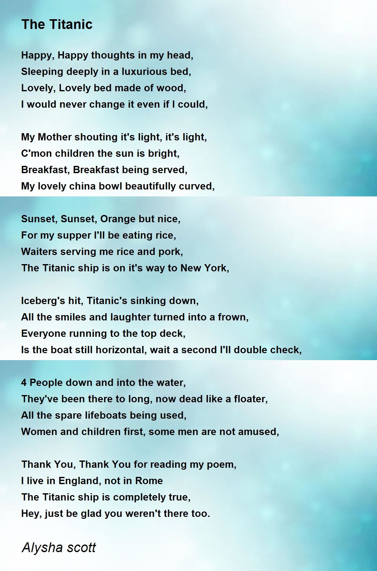 The Titanic by Alysha scott - The Titanic Poem