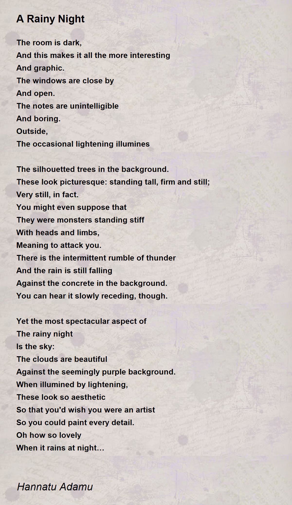 A Rainy Night by Hannatu Adamu - A Rainy Night Poem