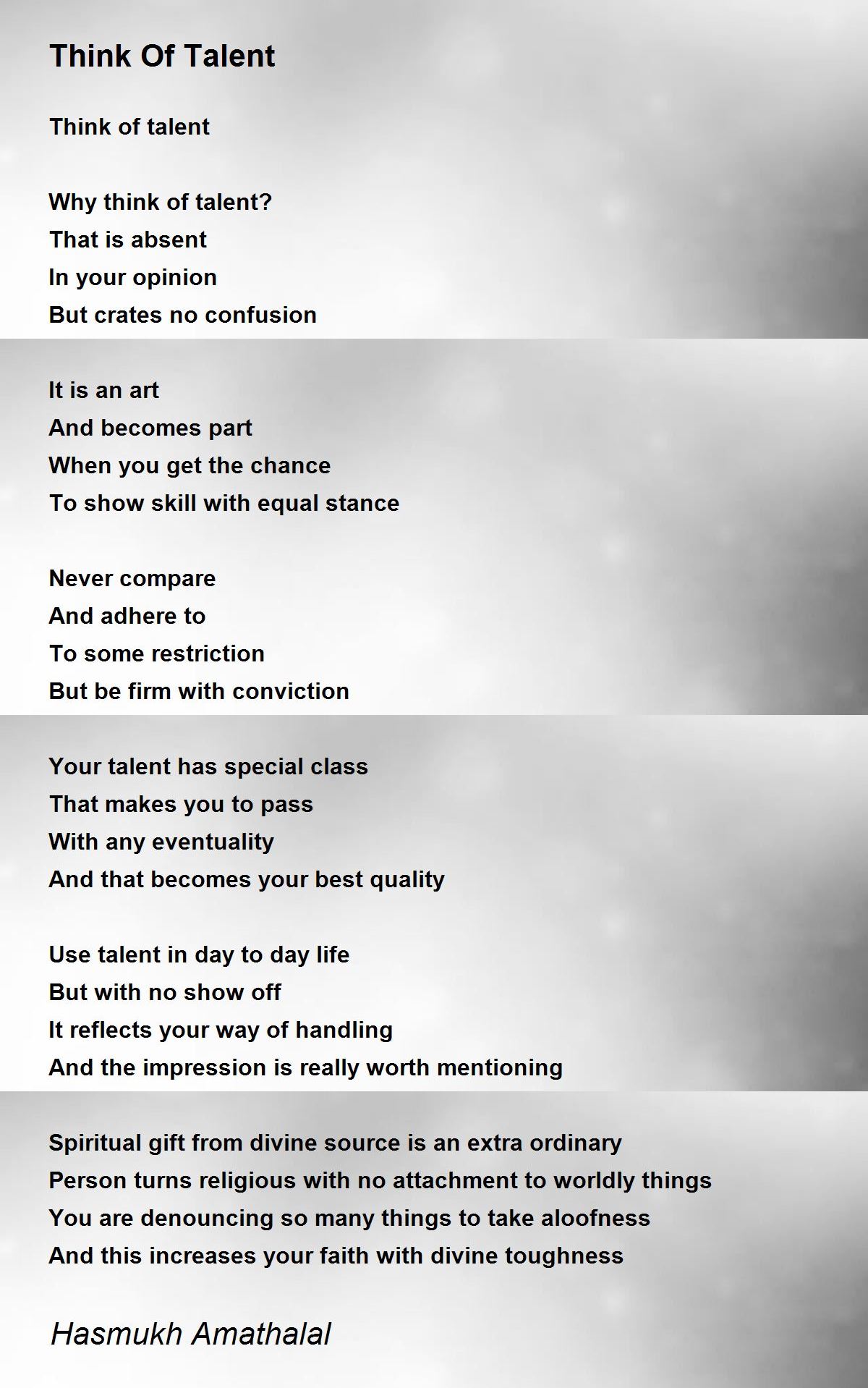 Think Of Talent by Mehta Hasmukh Amathalal - Think Of Talent Poem