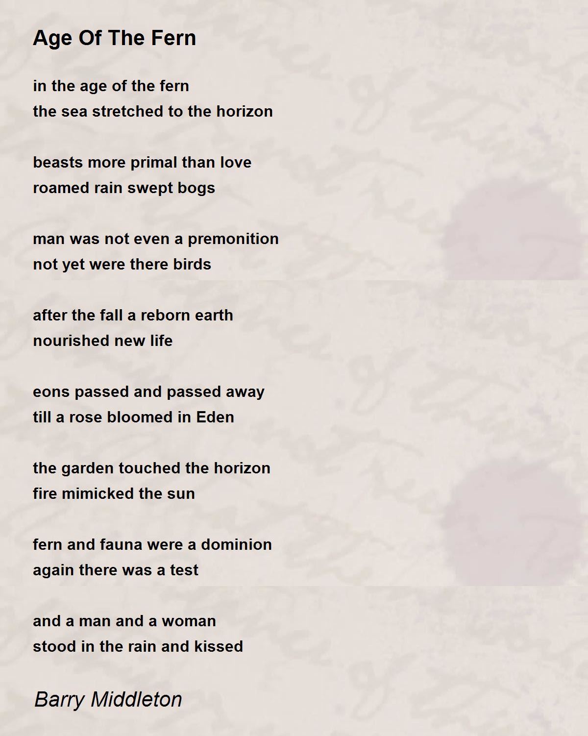 Age Of The Fern - Age Of The Fern Poem by Barry Middleton