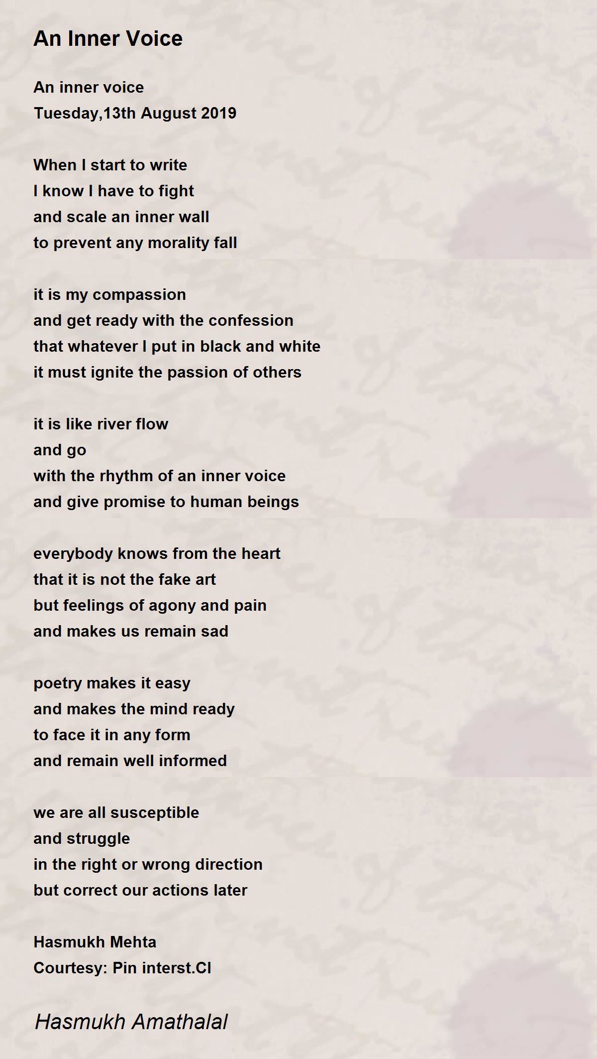 An Inner Voice Poem by Mehta Hasmukh Amathalal - Poem Hunter