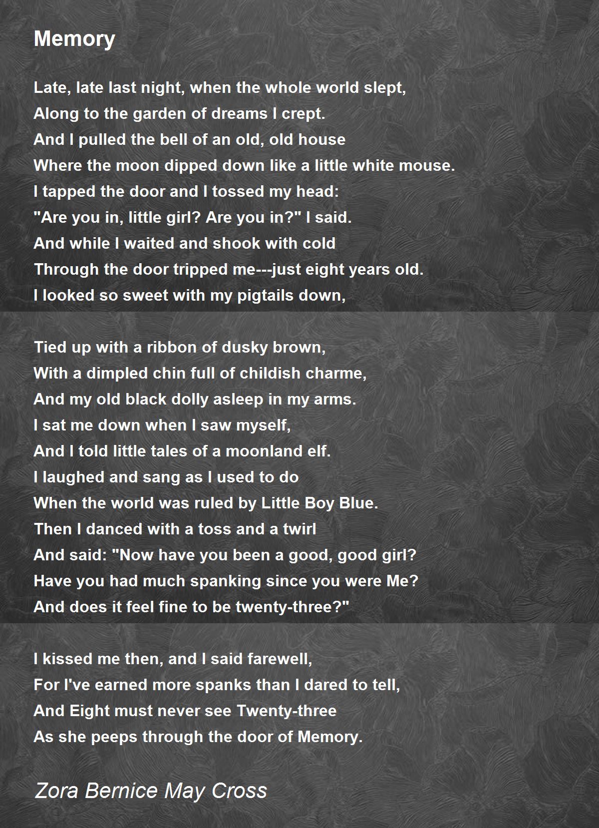 Memory Poem by Zora Bernice May Cross - Poem Hunter