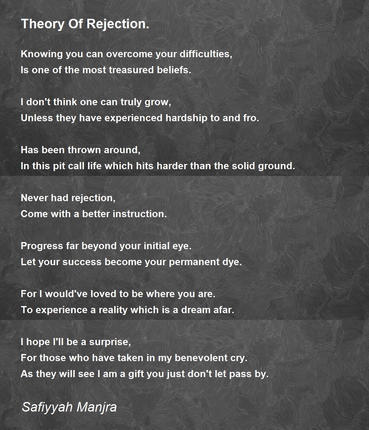 Theory Of Rejection. - Theory Of Rejection. Poem by Safiyyah Manjra