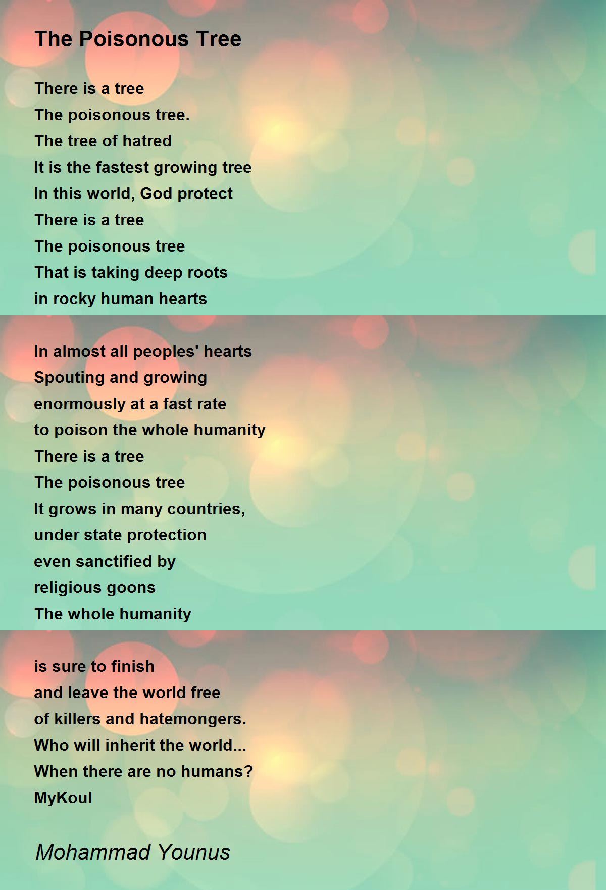 The Poisonous Tree - The Poisonous Tree Poem by Mohammad Younus