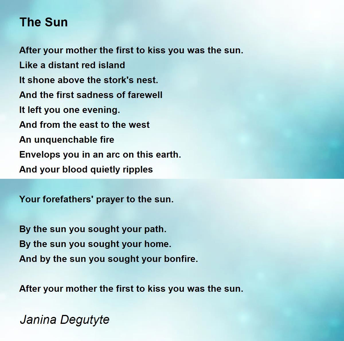 The Sun by Janina Degutyte - The Sun Poem