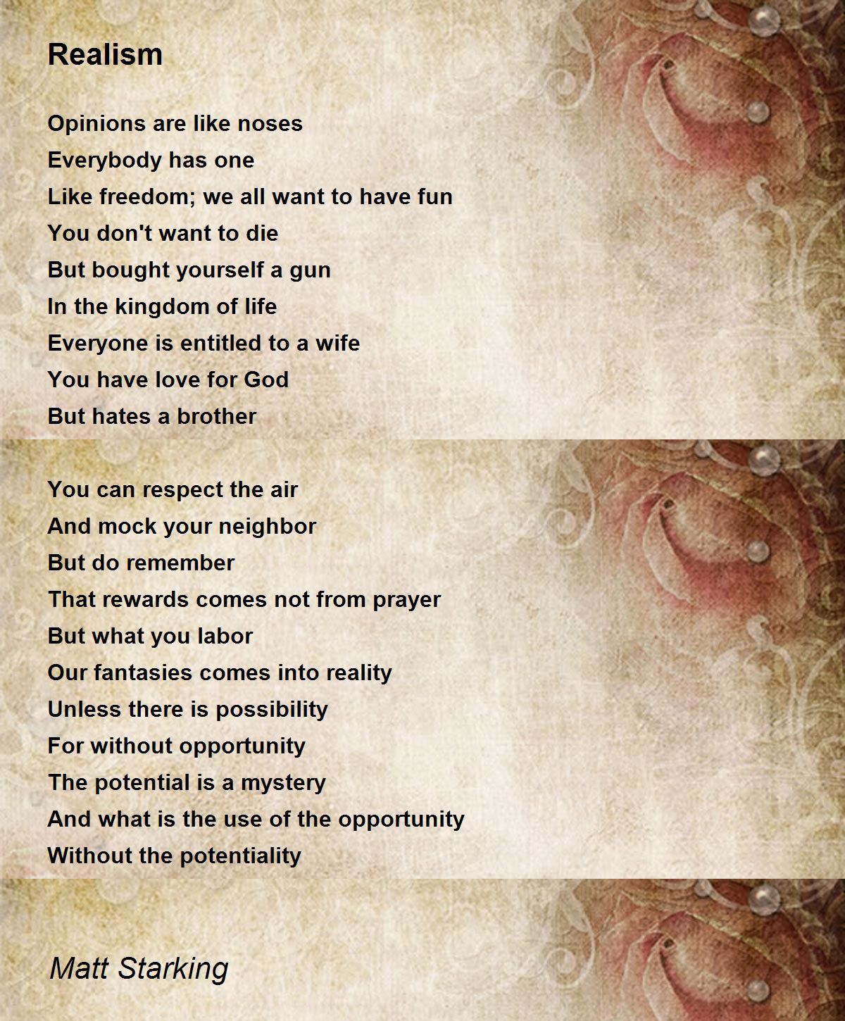 Realism - Realism Poem by Matt Starking