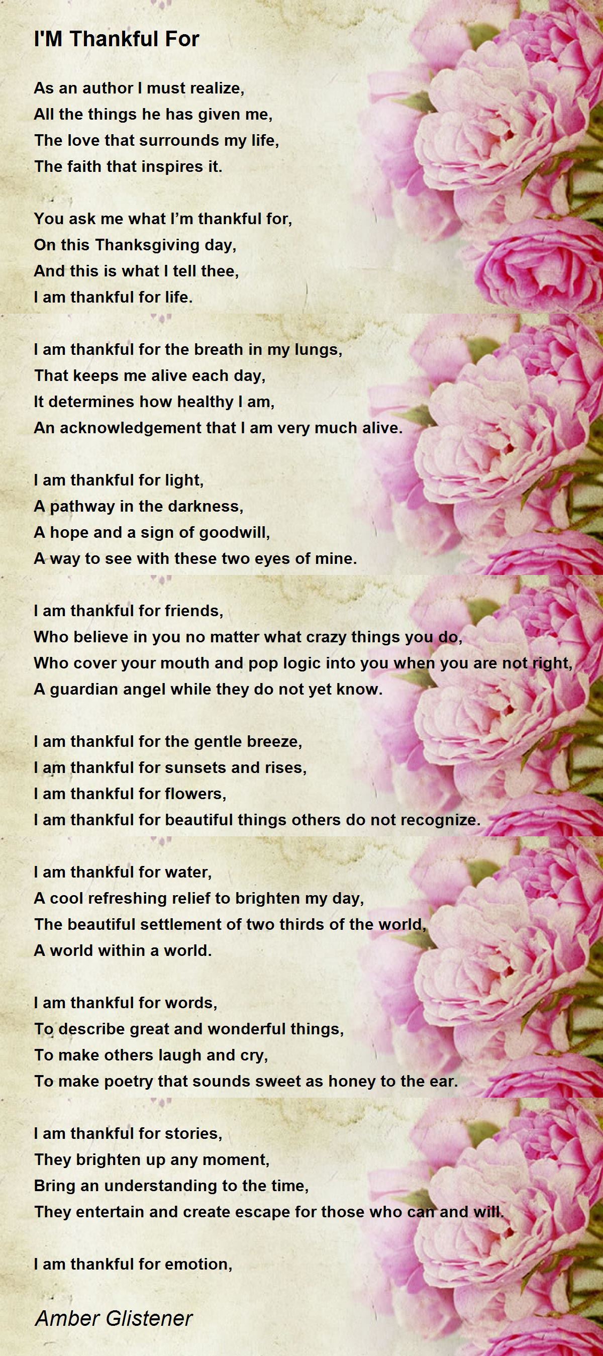 I AM Thankful For You Poems